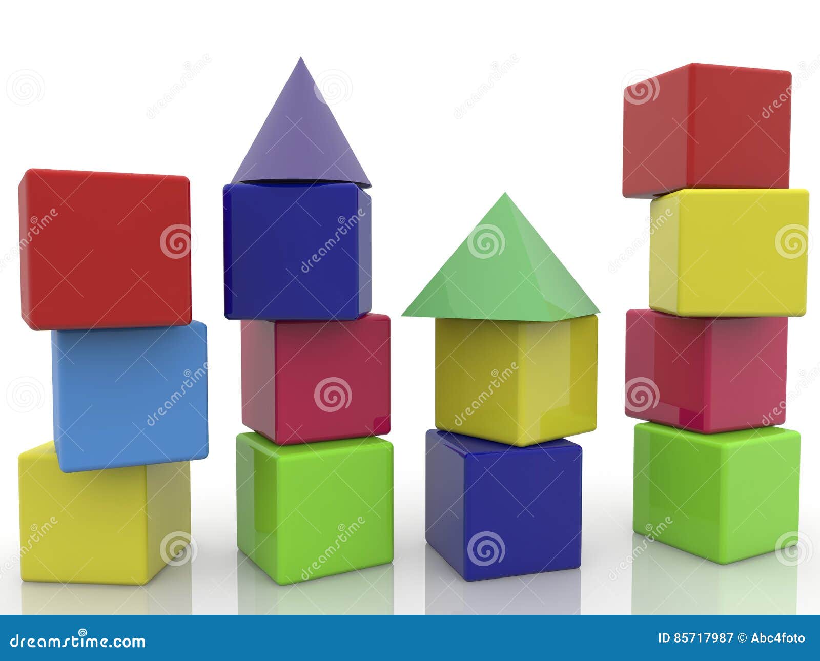 Toy Cubes with Roofs Stacked on White Stock Illustration - Illustration ...