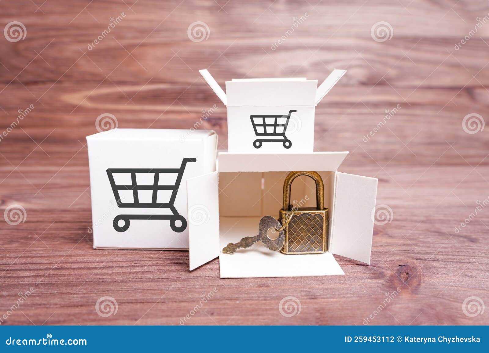 Toy Delivery Boxes and Keyed Padlock on the Table Stock Photo - Image ...