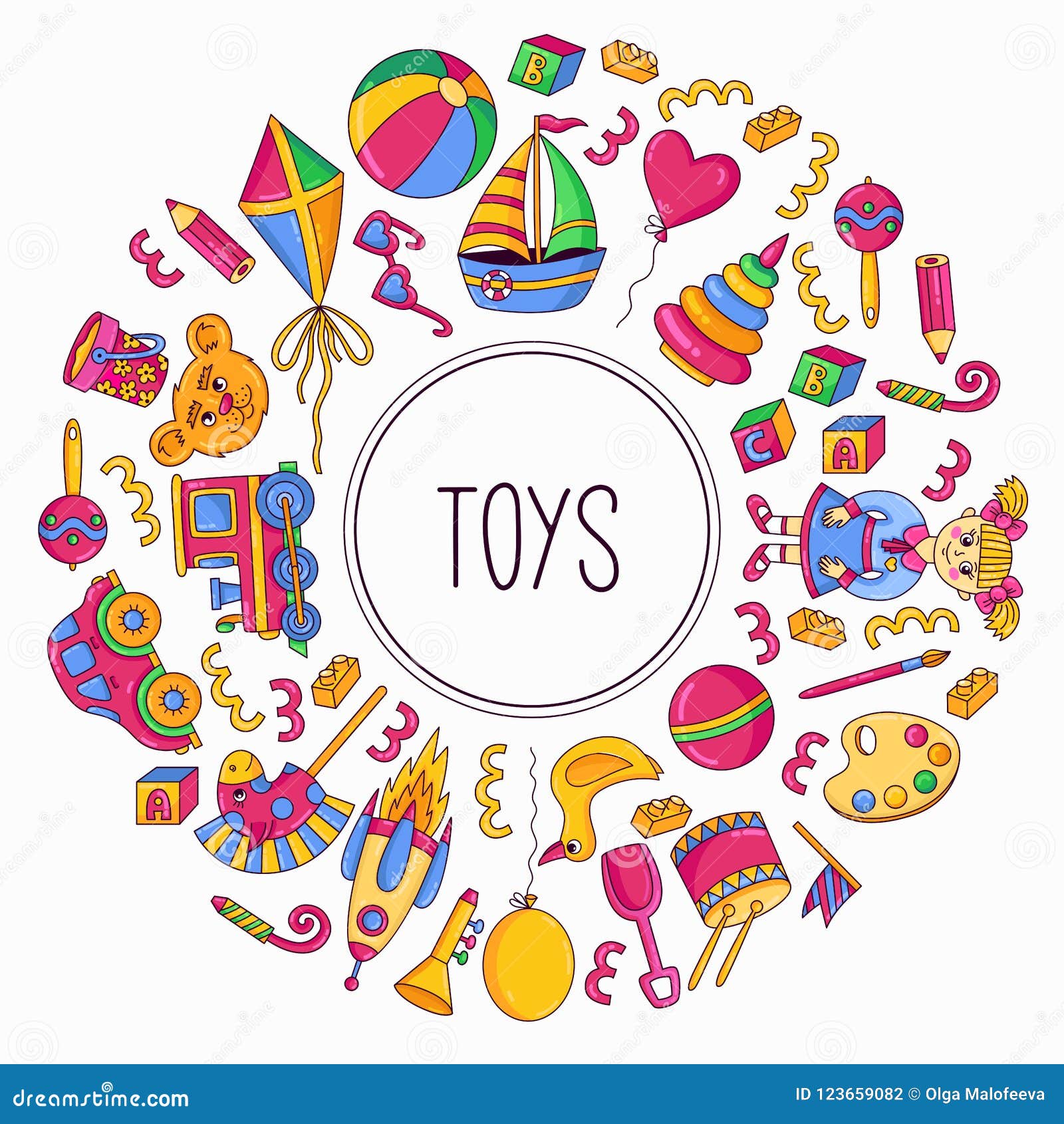 Toy Doodle Icons Round Vector Frame Border Stock Vector - Illustration ...