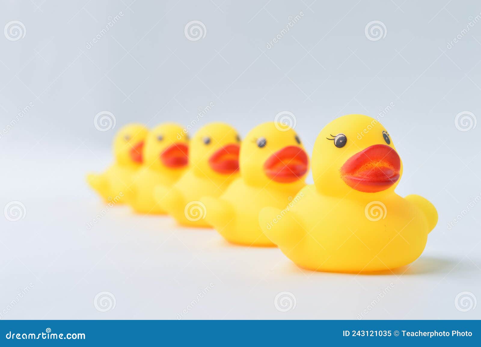 Toy Ducks Standing Together in a Row. Teamwork and Integration Concept ...