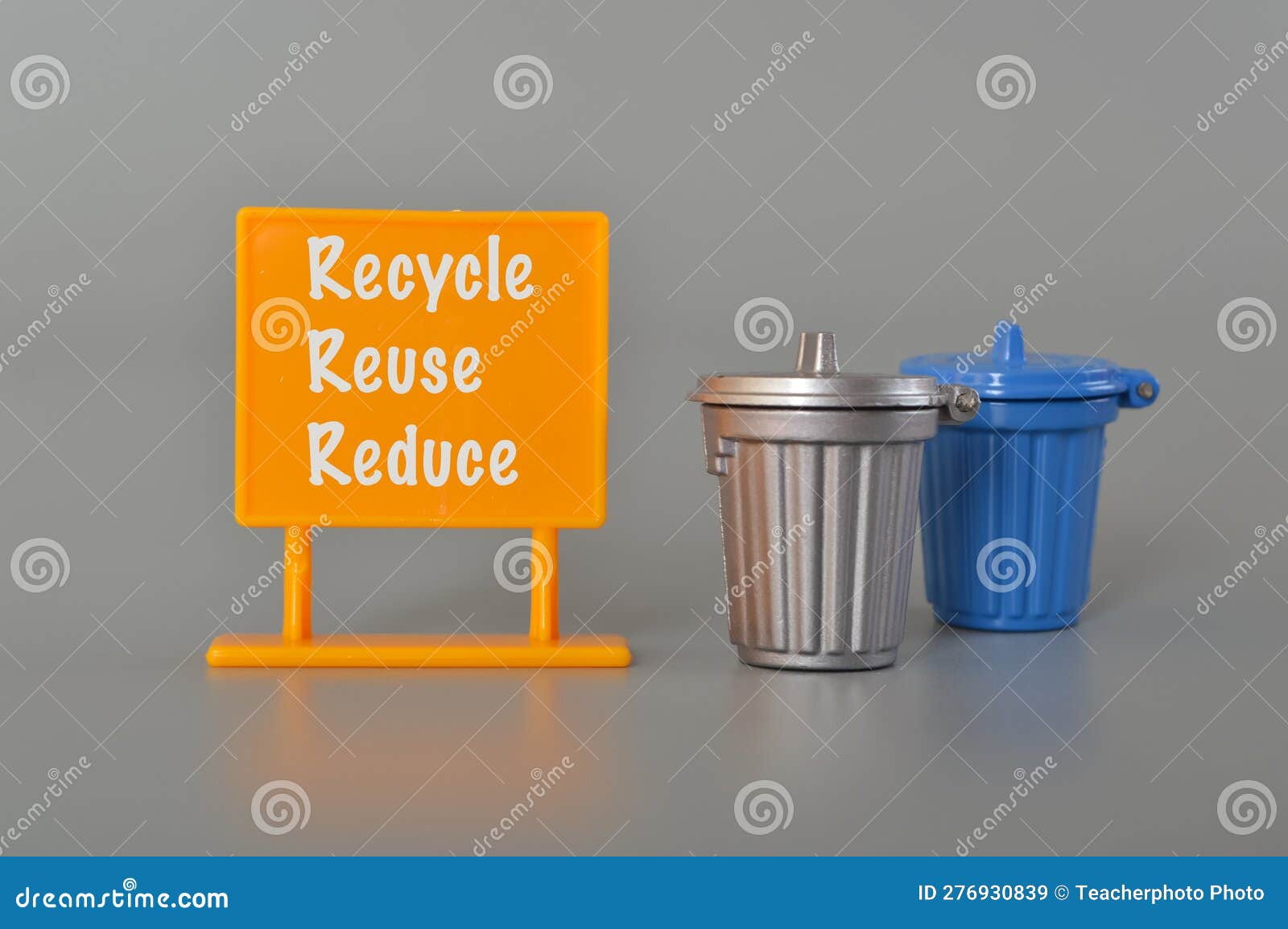 Toy Dustbin and Plastic Board with Text RECYCLE, REUSE and REDUCE Stock ...