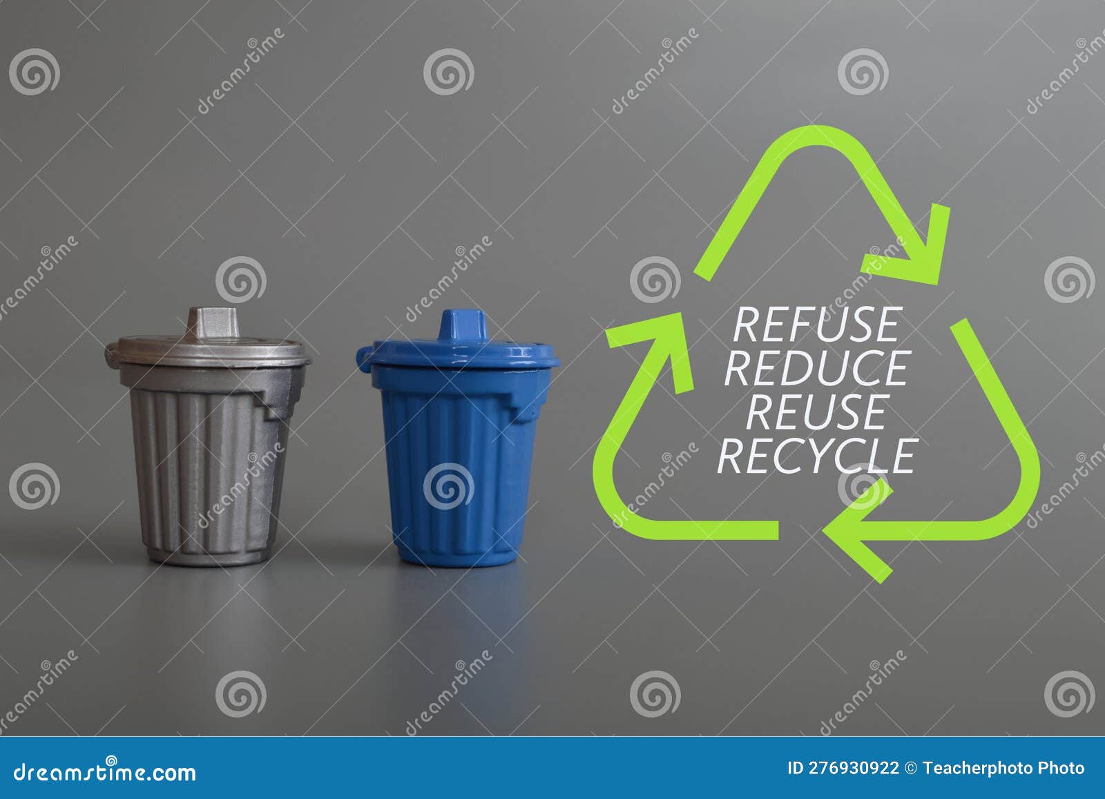 Toy Dustbin and Recycle Symbol with Text REFUSE, REDUCE, REUSE and ...