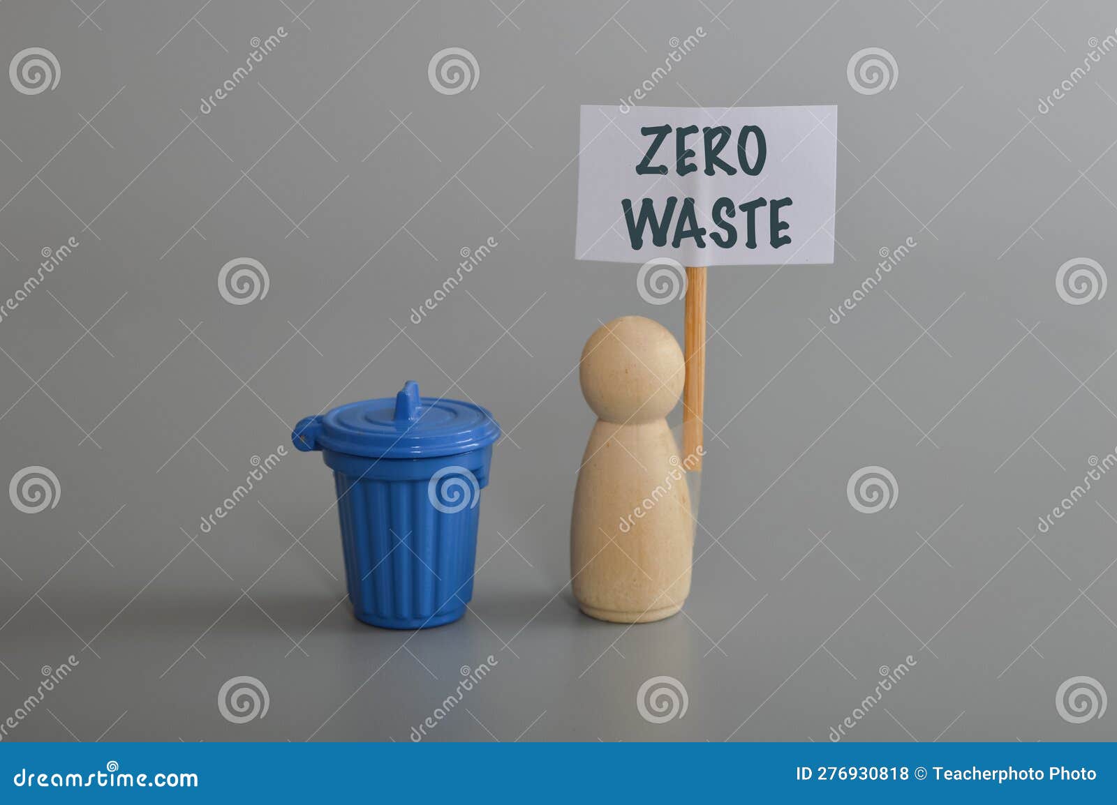 Toy Dustbin and Wooden Figure with Text ZERO WASTE Stock Photo - Image ...