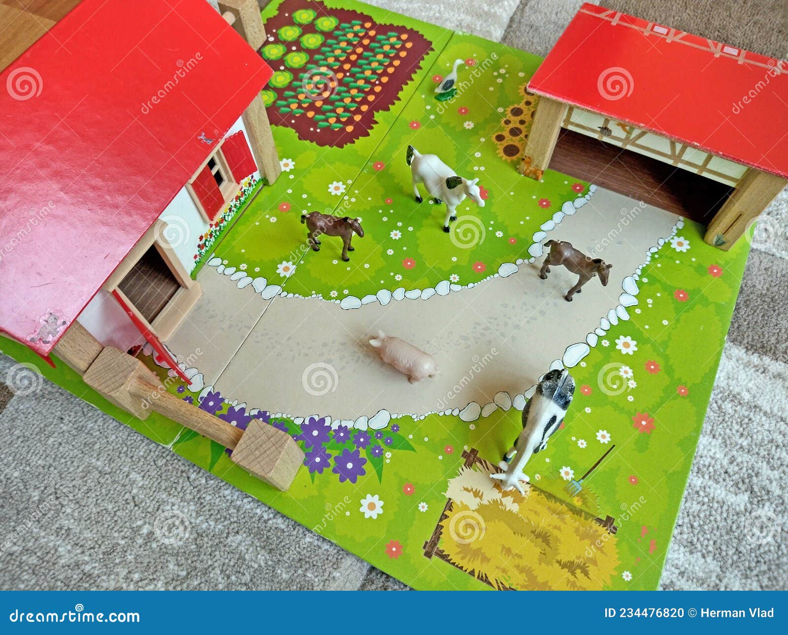 Toy Farm with Animals and Buildings Stock Photo - Image of buildings ...