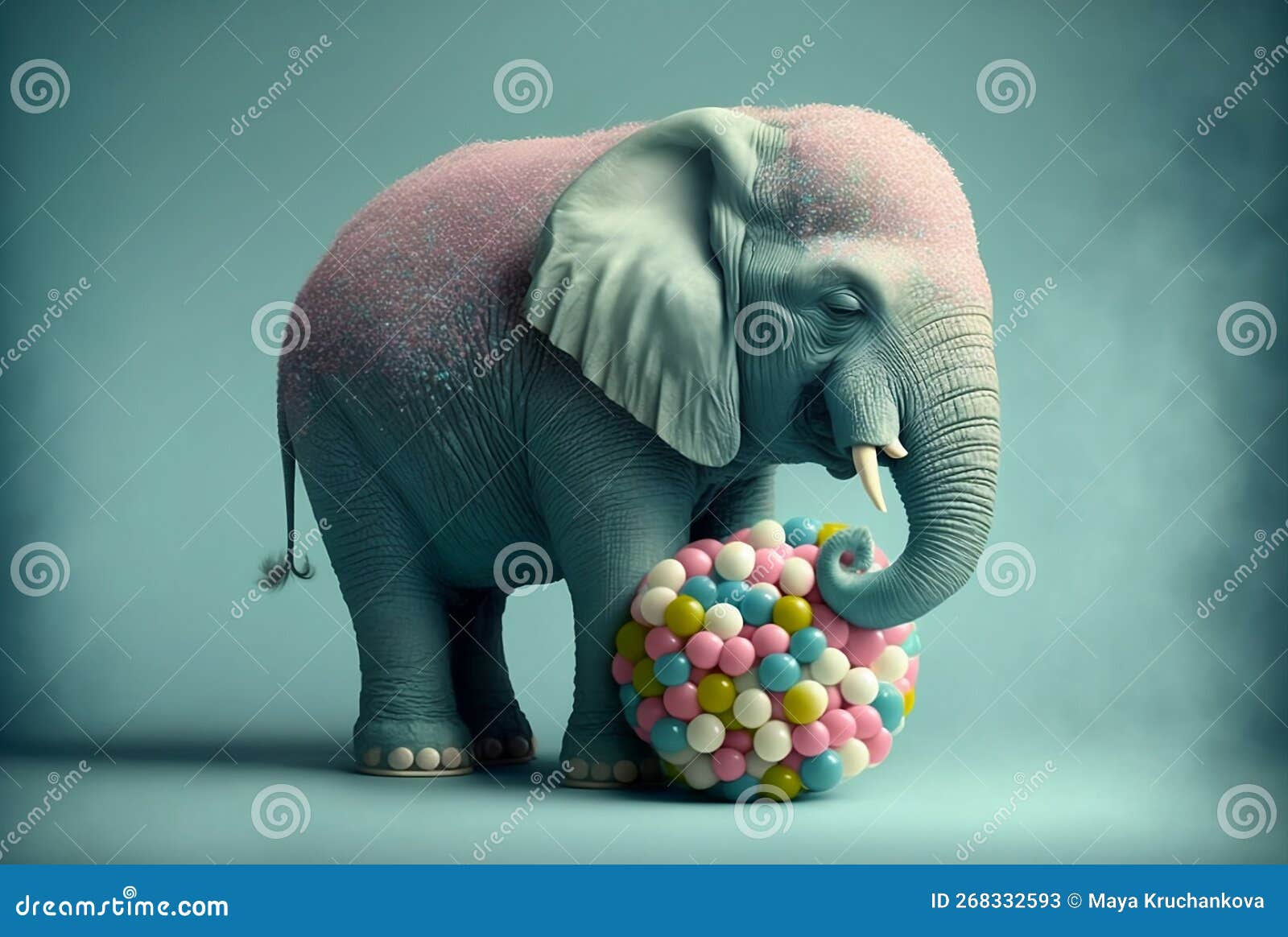 Toy of Funny Elephant with Ball on Blue Background Stock Image - Image ...