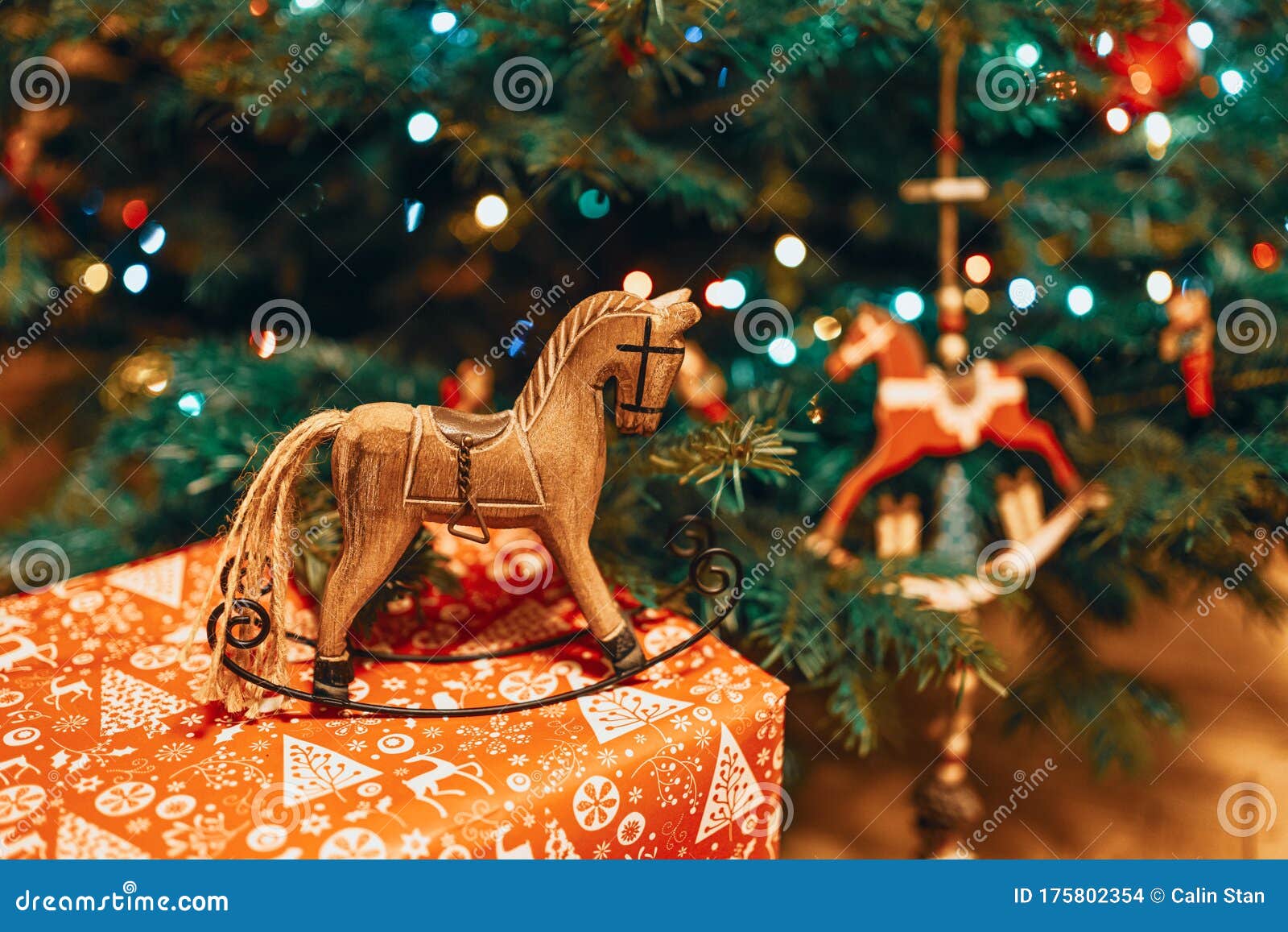 Toy Horse Decorations Underneath a Christmas Tree Stock Photo - Image ...