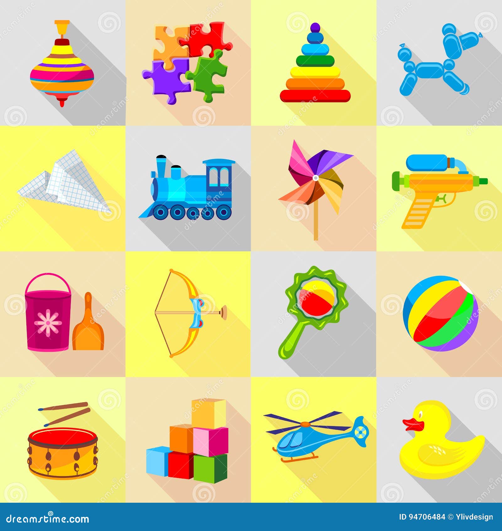 Toy icons set, flat style stock vector. Illustration of sand - 94706484