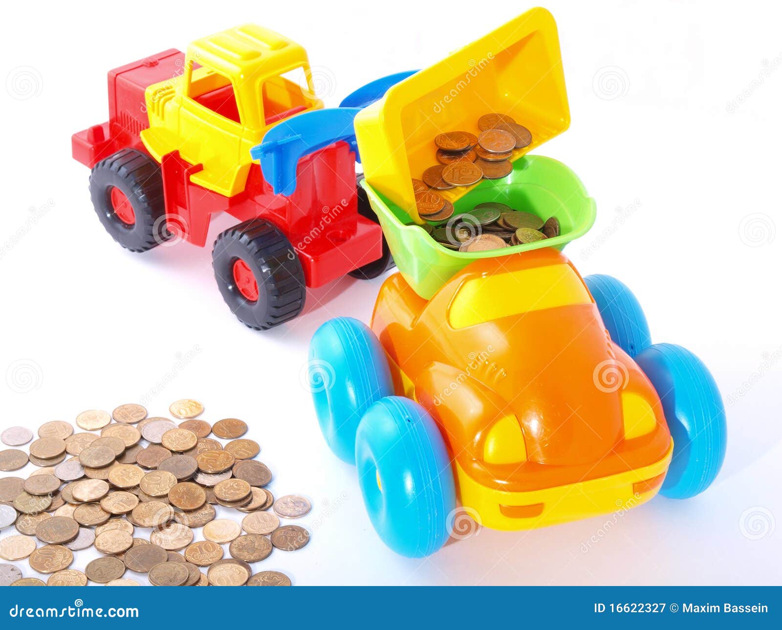 Toy Loader Loads the Coin into the Truck. Stock Image - Image of ...