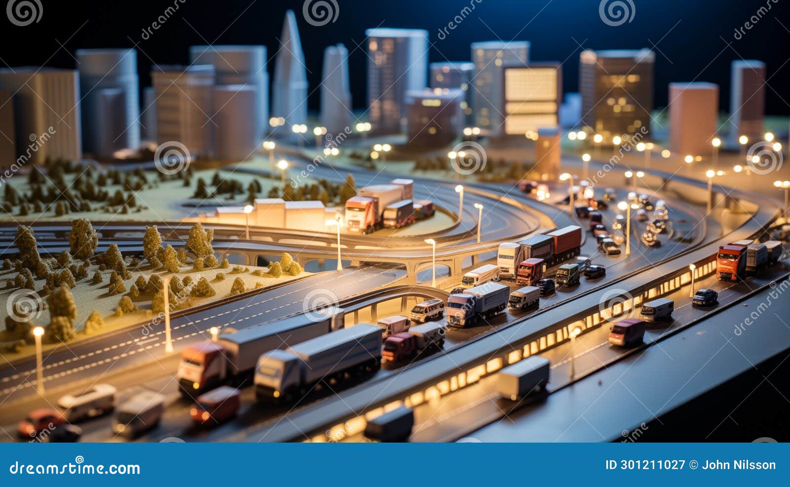 Toy Models of Vehicles on a Motorway in a Model Town at Night Stock ...