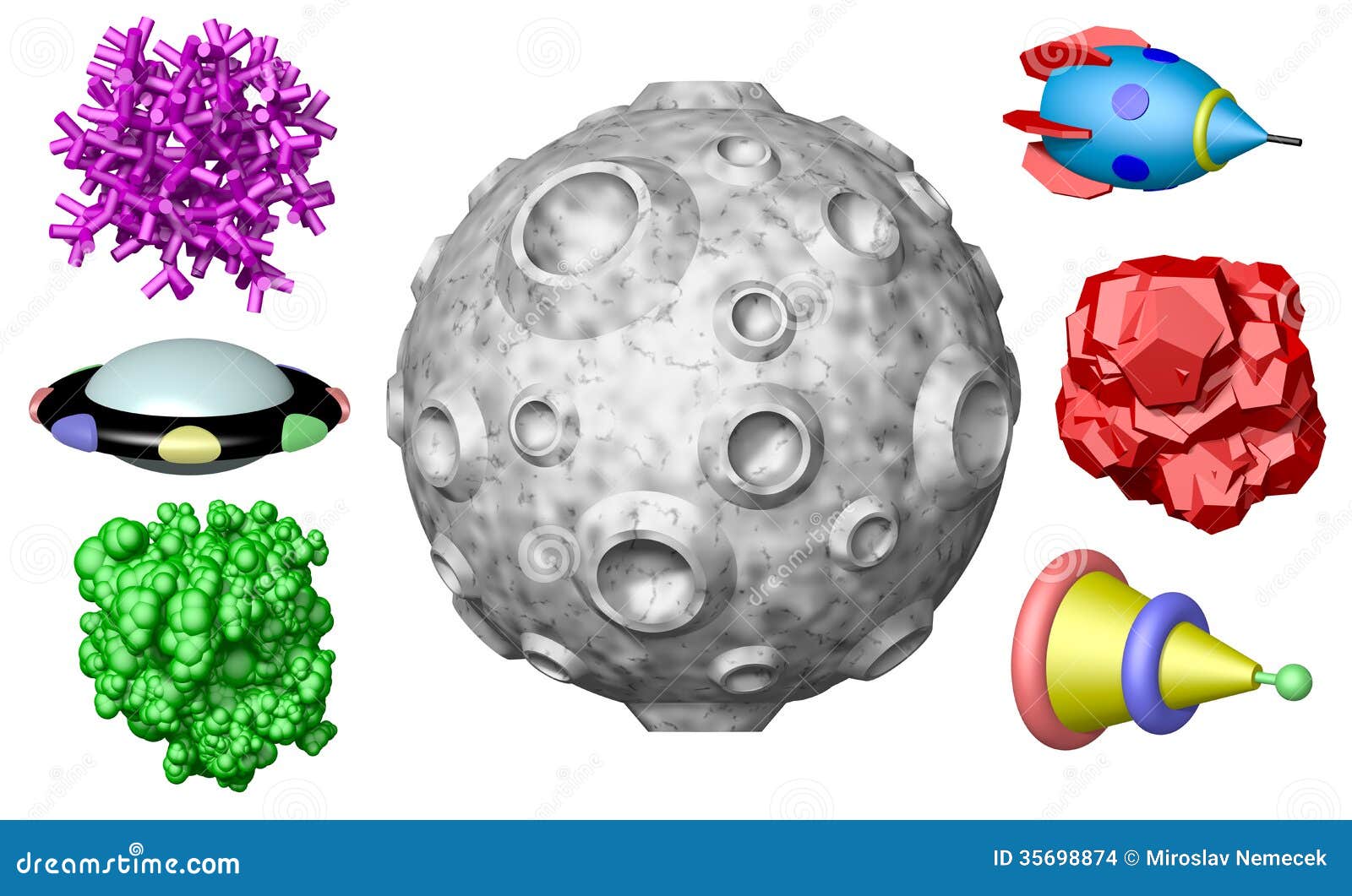 Toy Outer Space Objects Isolated on White Backgrou Stock Illustration ...