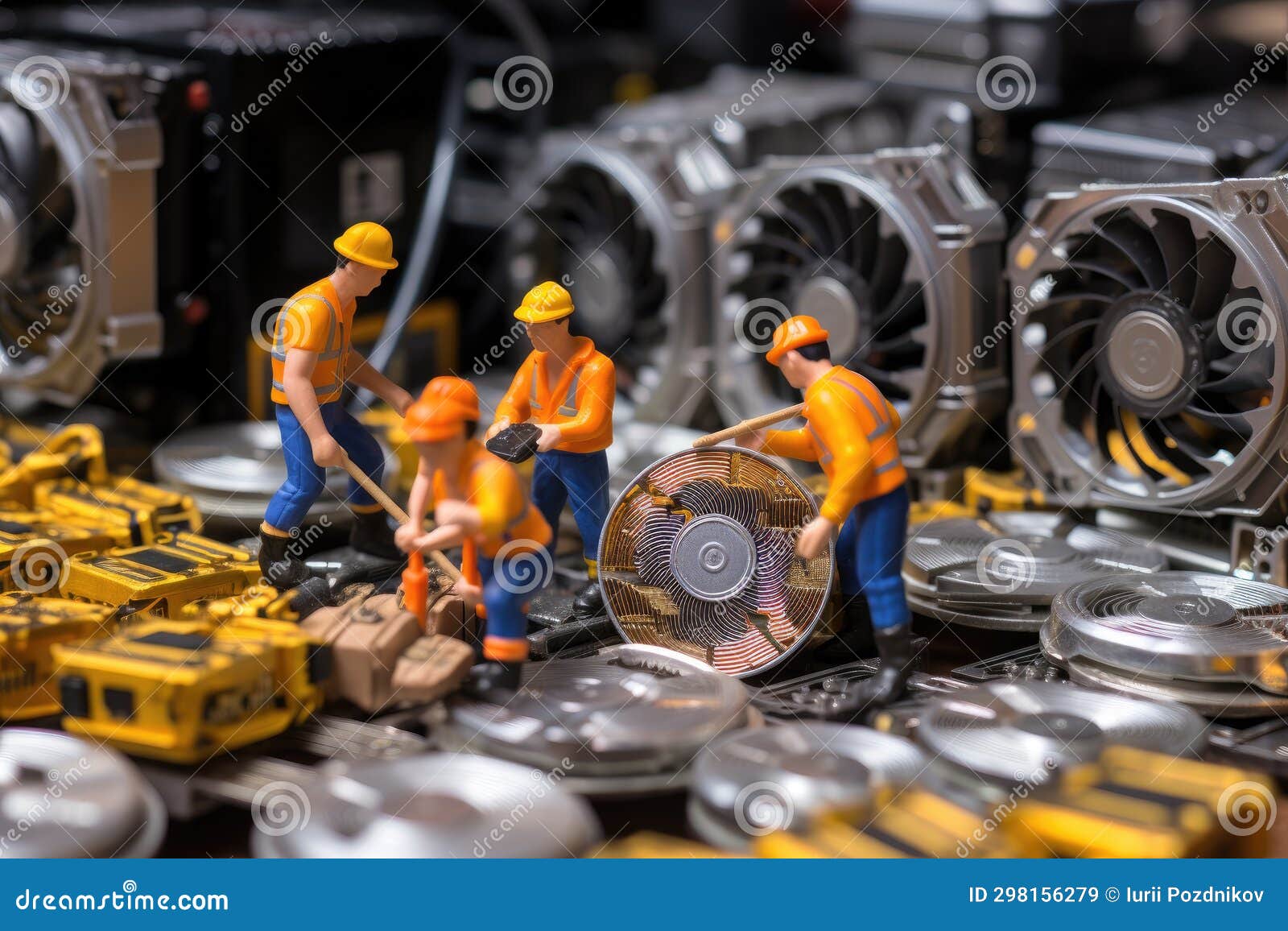 Toy People Set Up a Computer from the Inside. Stock Image - Image of ...