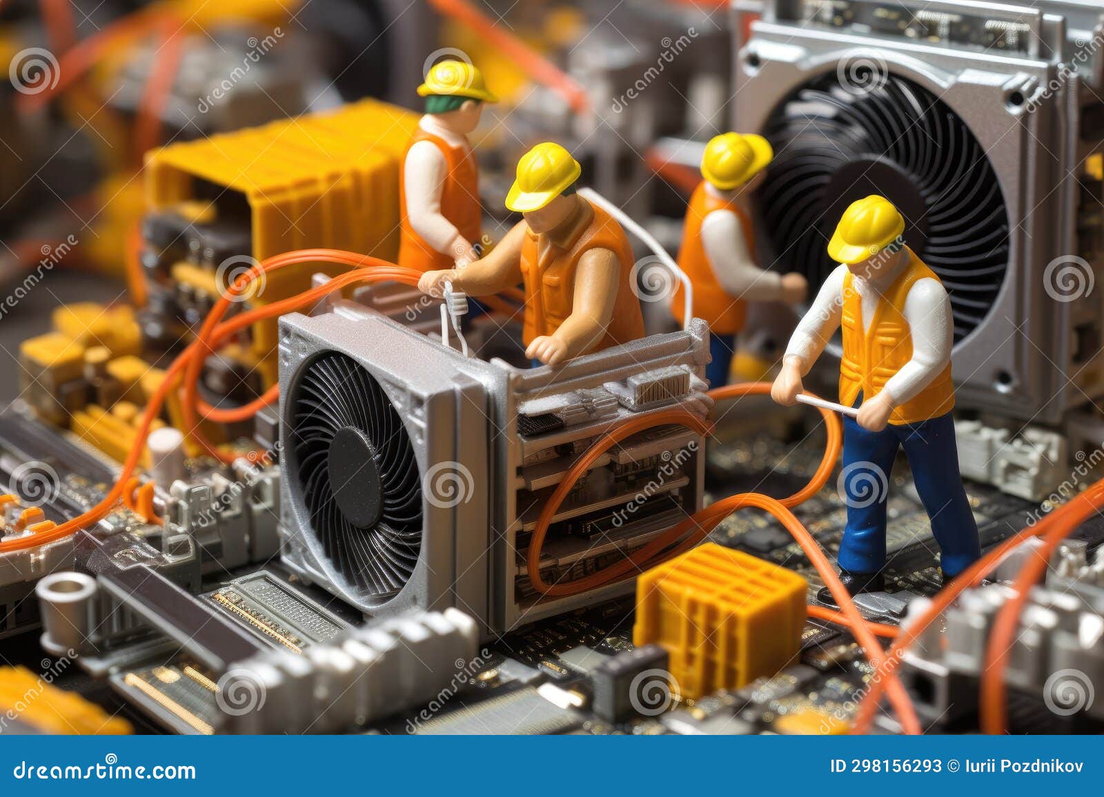 Toy People Set Up a Computer from the Inside. Stock Image - Image of ...