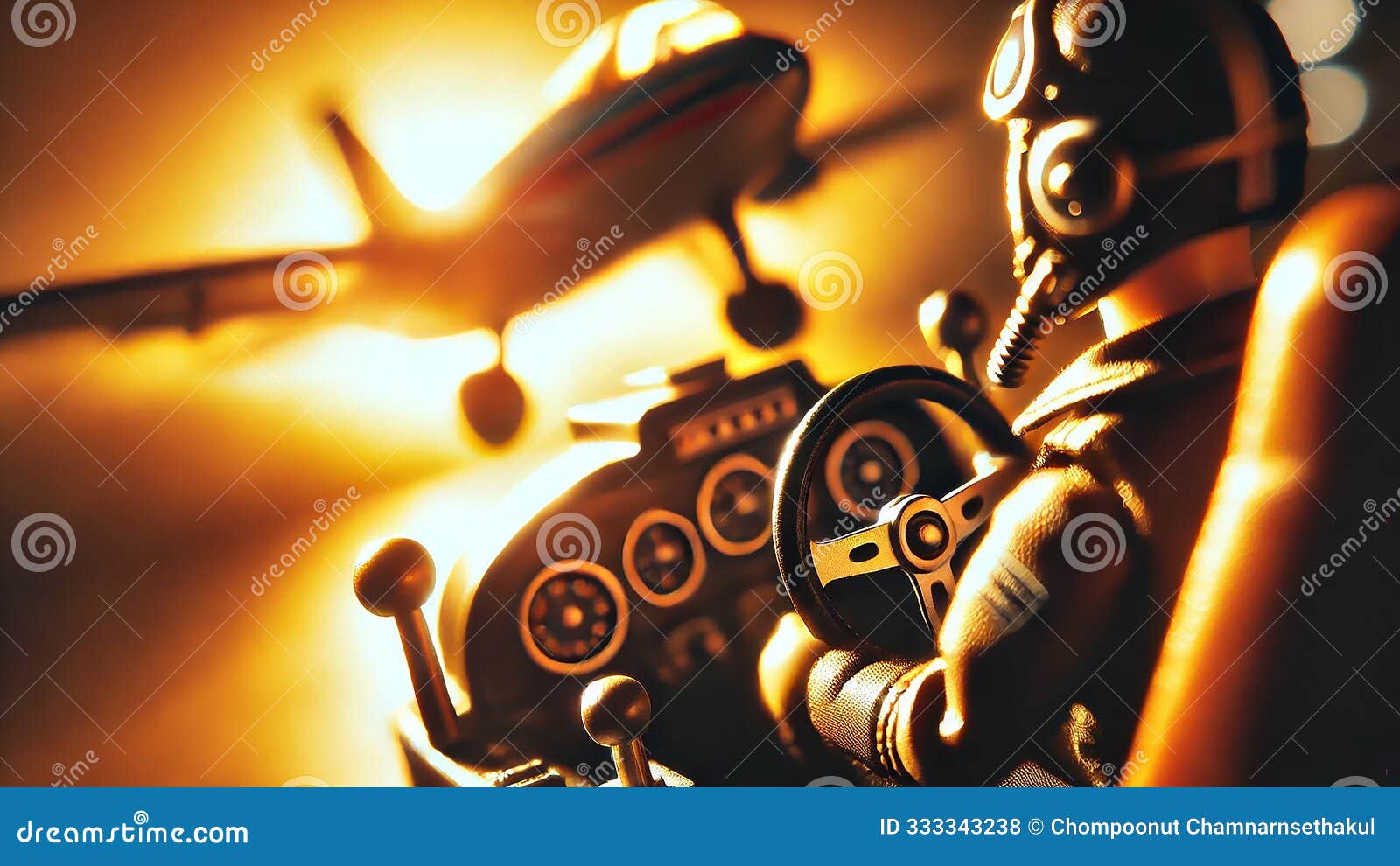 Toy Pilot Cockpit at the Edge of the Frame, with a Brightly Blurred Toy ...