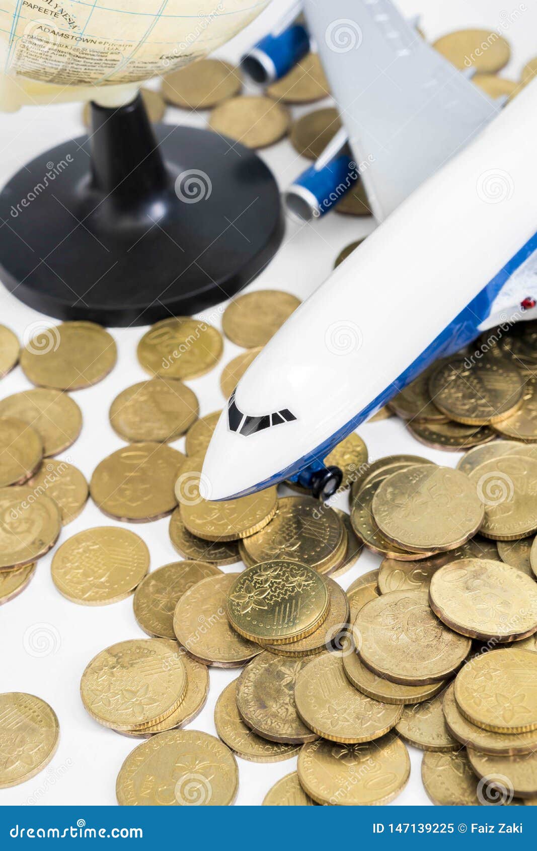 Toy Plane with Coins, Travel Concept Stock Image - Image of airplane ...