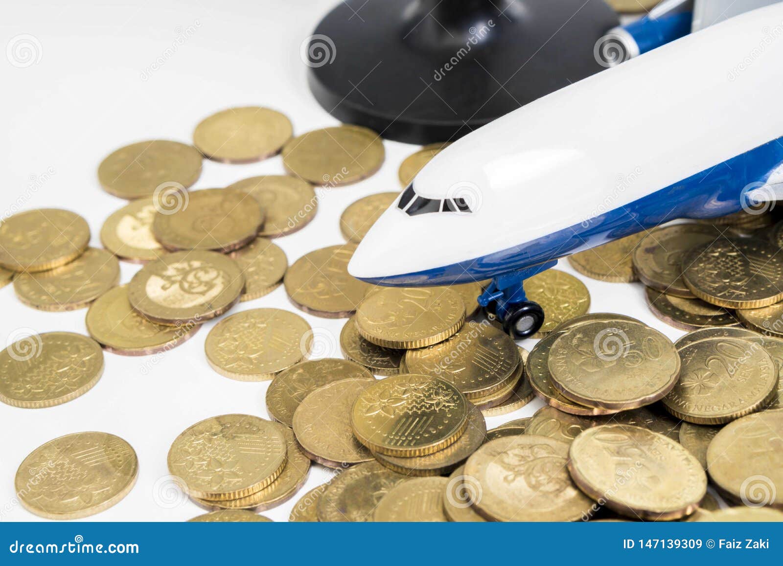 Toy Plane with Coins, Travel Concept Stock Image - Image of aviation ...