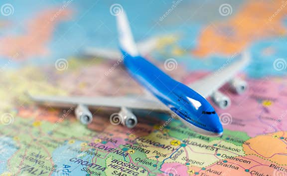 Plane on the Europe map stock image. Image of metaphor - 202301677