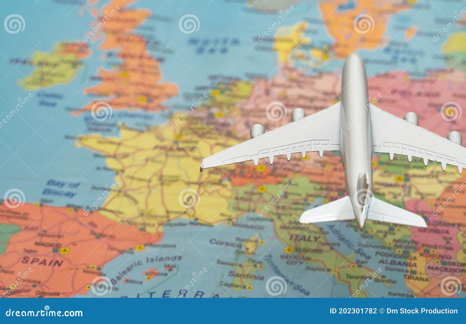 Plane Flying Over the Europe Map Stock Photo - Image of flight ...