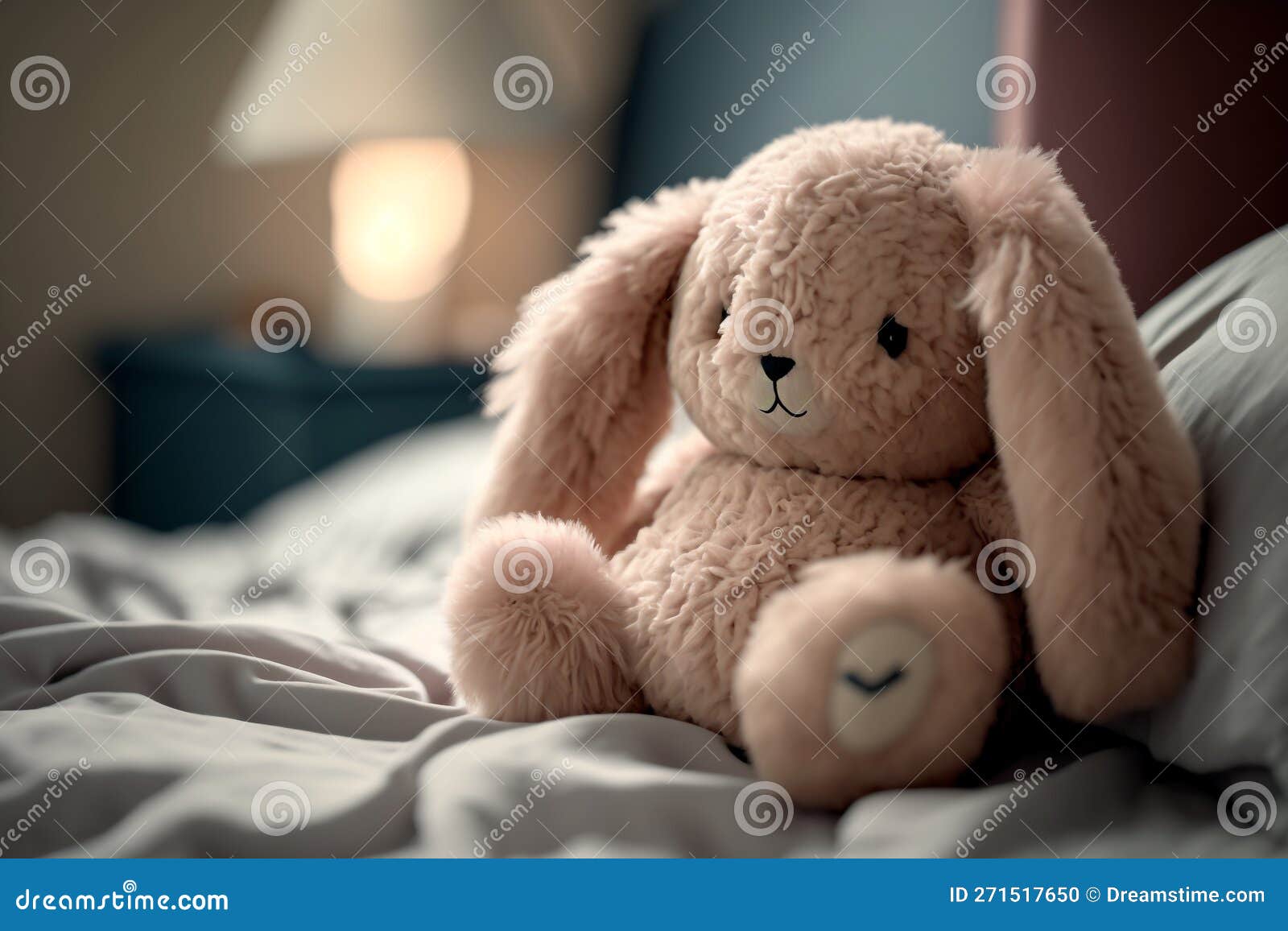 Toy Plush Soft Rabbit on the Bed Generative AI Stock Illustration ...