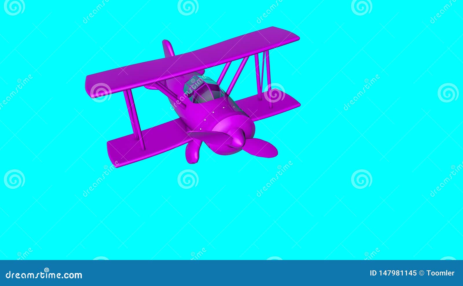 Purple Airplane on a Turquoise Background. Biplane Model Stock ...