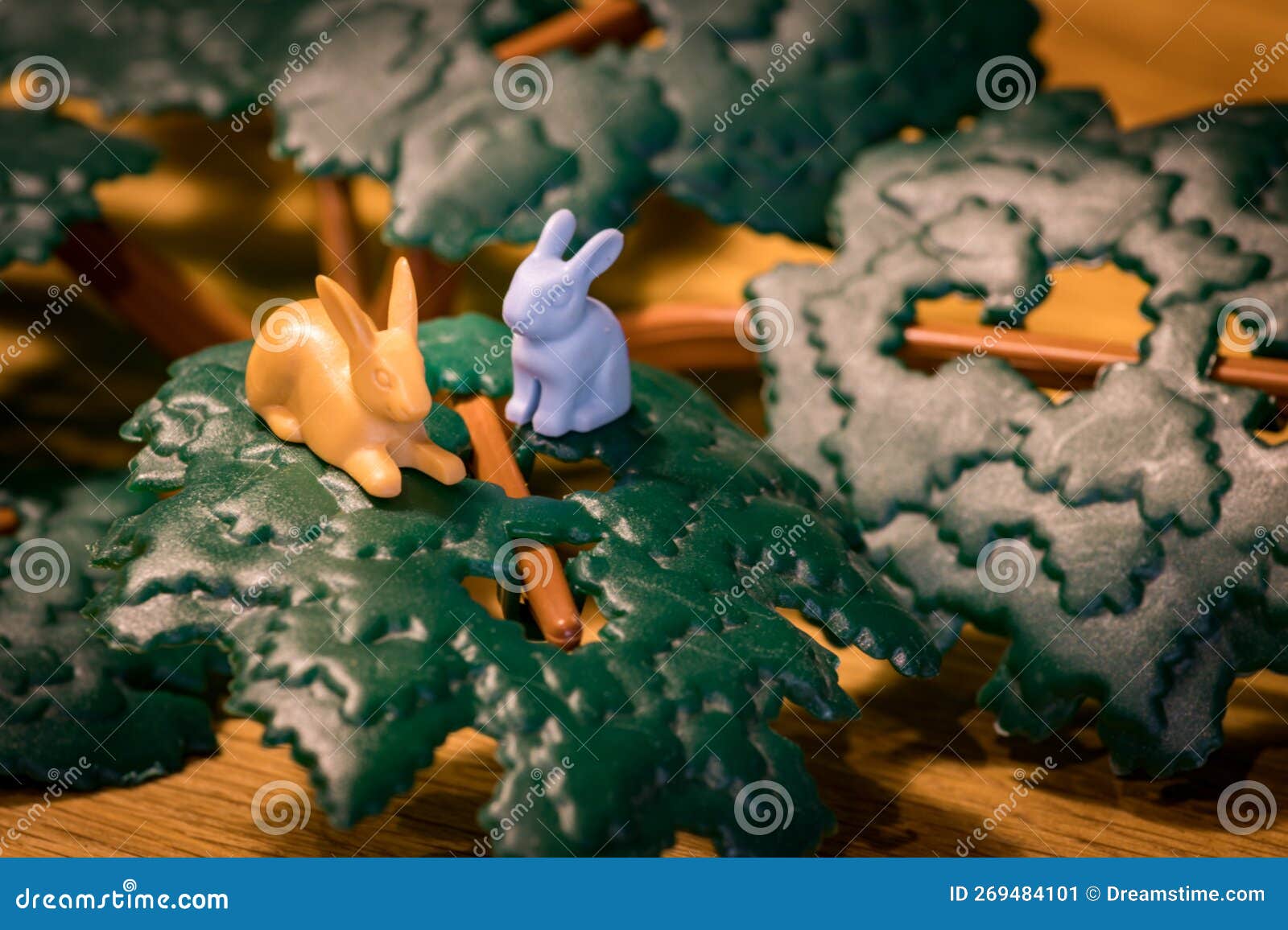 Toy Rabbits Standing in Green Leave Stock Image - Image of animals ...