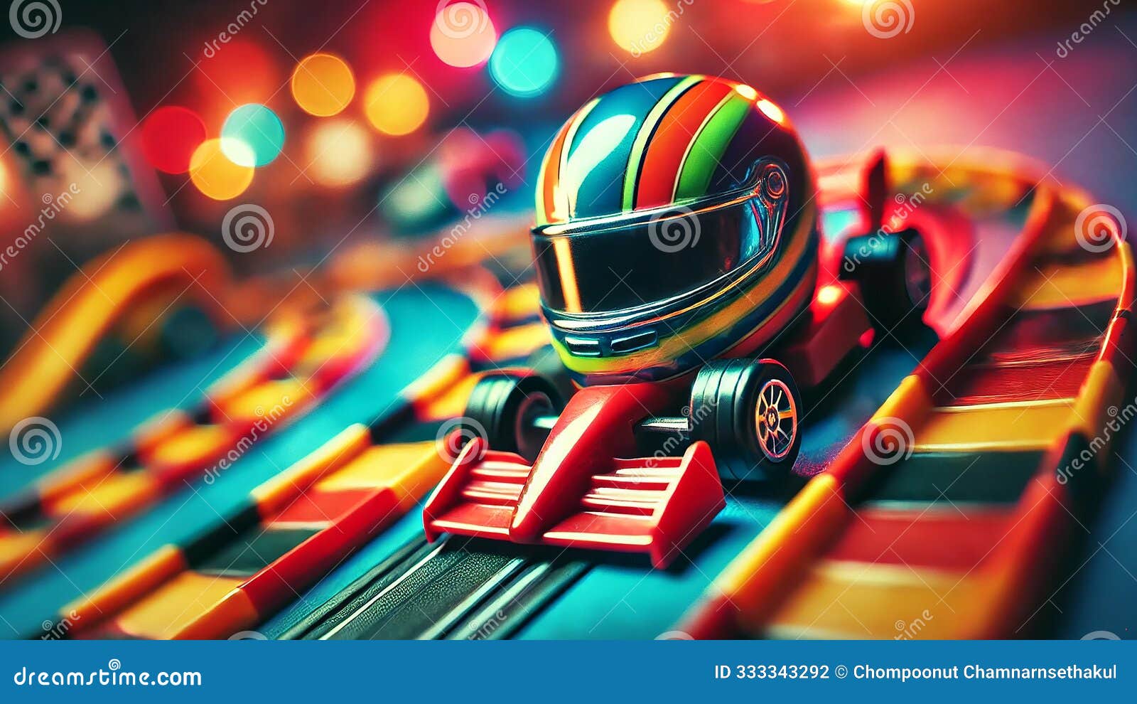 Toy Race Car Driver Helmet Positioned at the Side of the Frame Stock ...