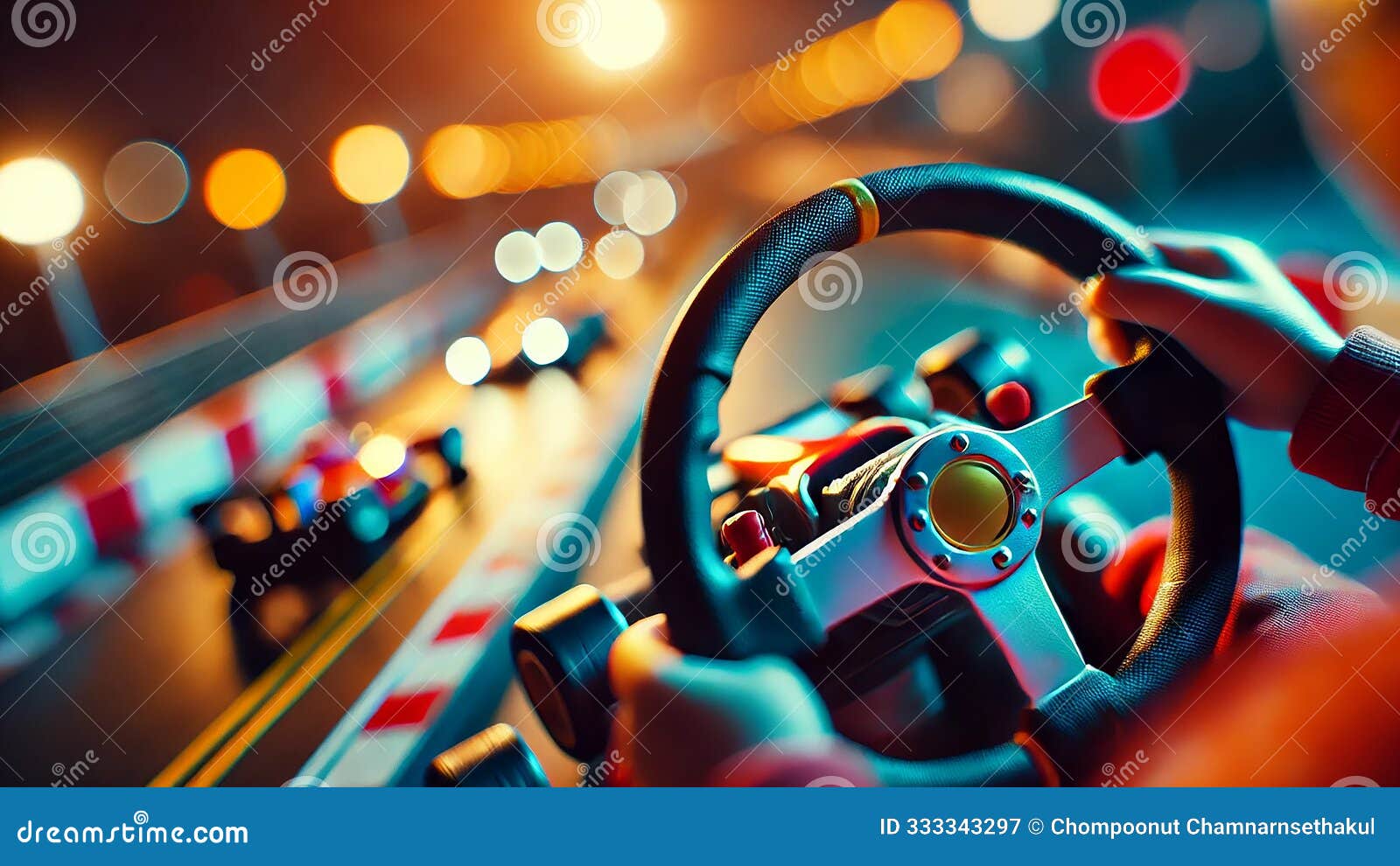 Toy Race Car Driver Steering Wheel at the Edge of the Frame Stock ...