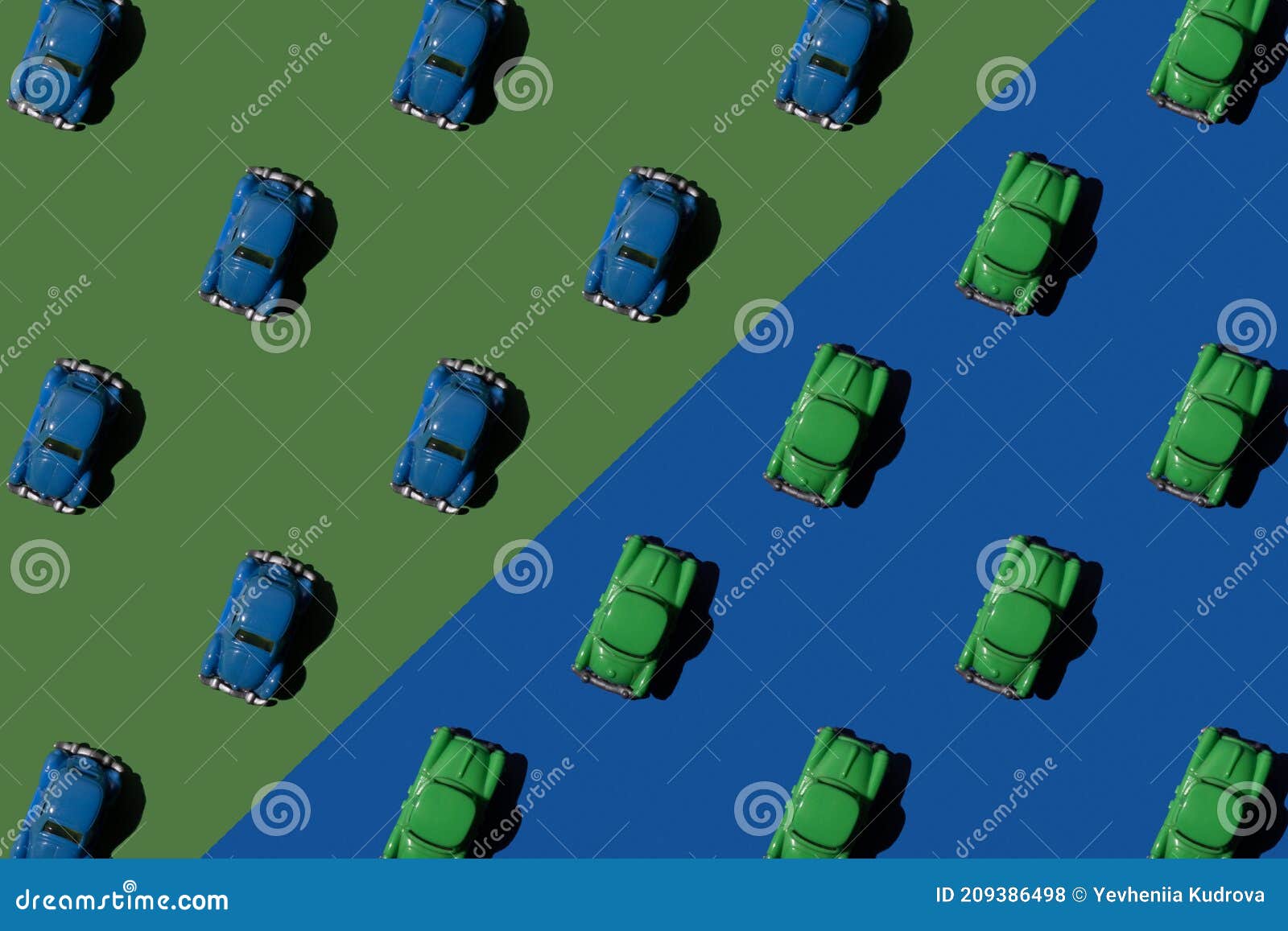 Toy Retro Blue and Green Cars in Seamless Pattern on Green and Blue ...