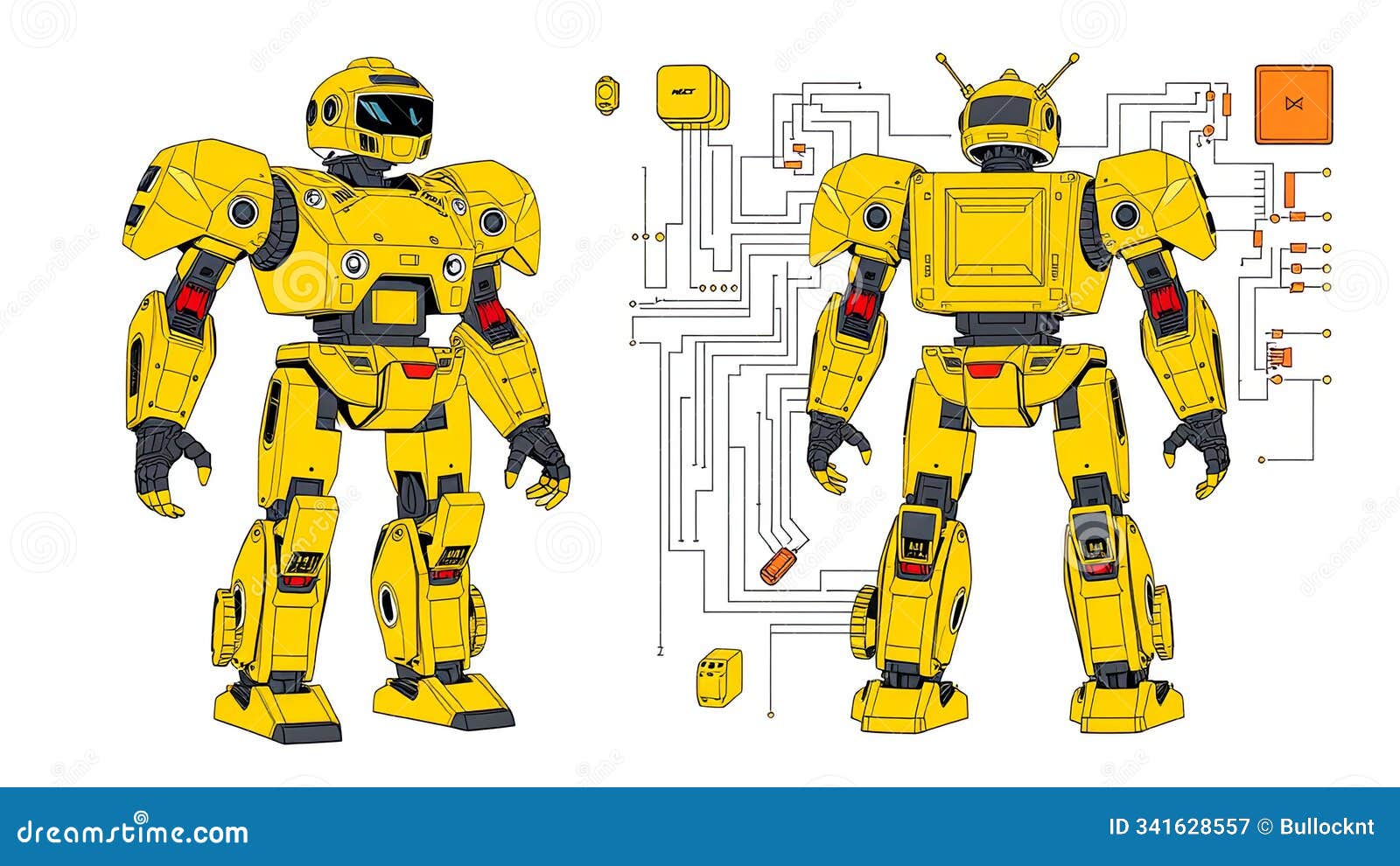 Toy Robot Blueprint Yellow stock illustration. Illustration of binary ...