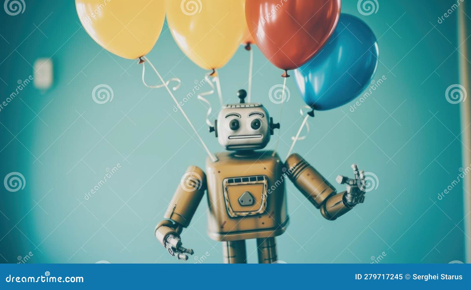 A Toy Robot Holding Three Balloons in His Hand. Generative AI Image ...