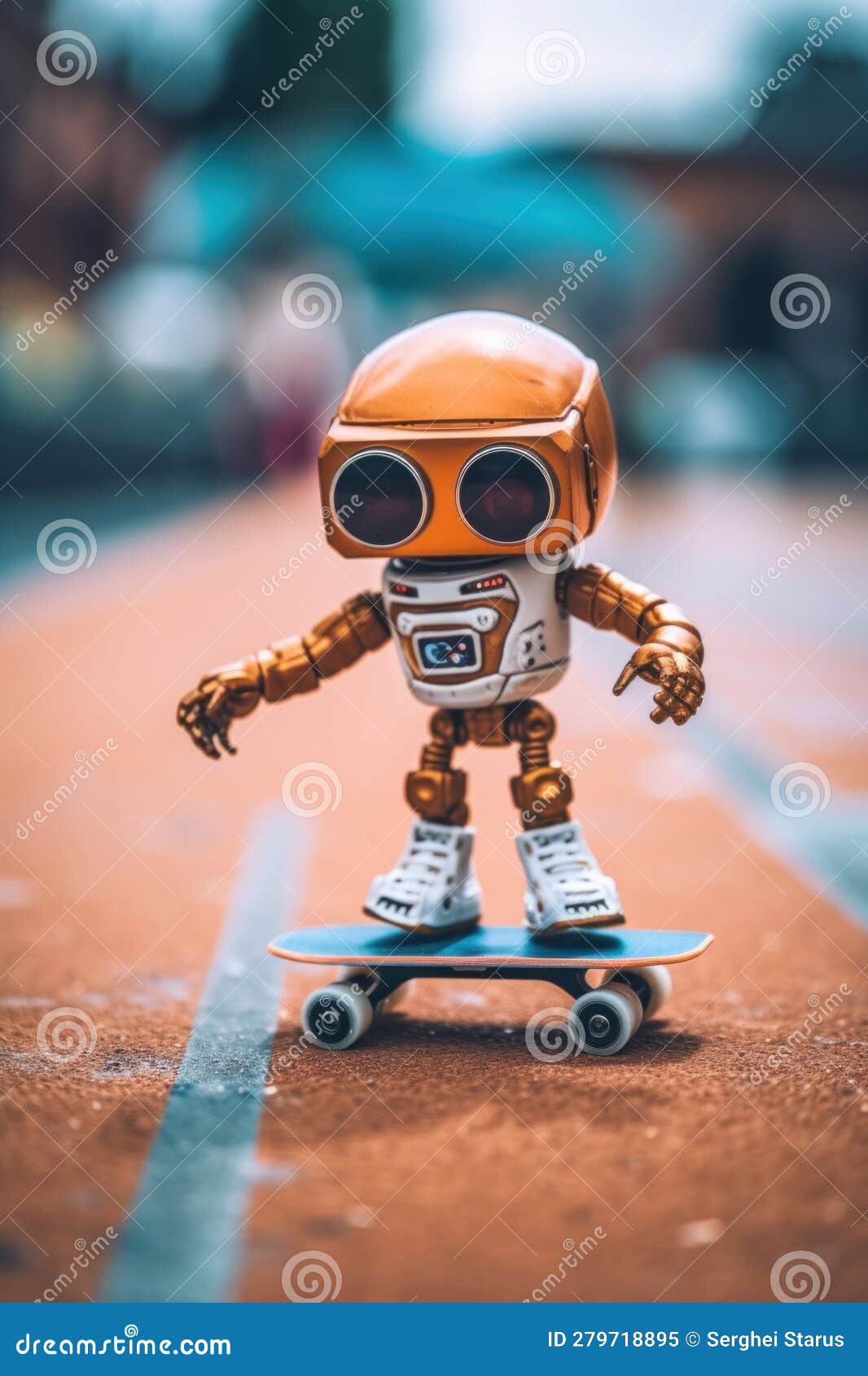 A Toy Robot Riding a Skateboard on a Track. Generative AI Image. Stock ...
