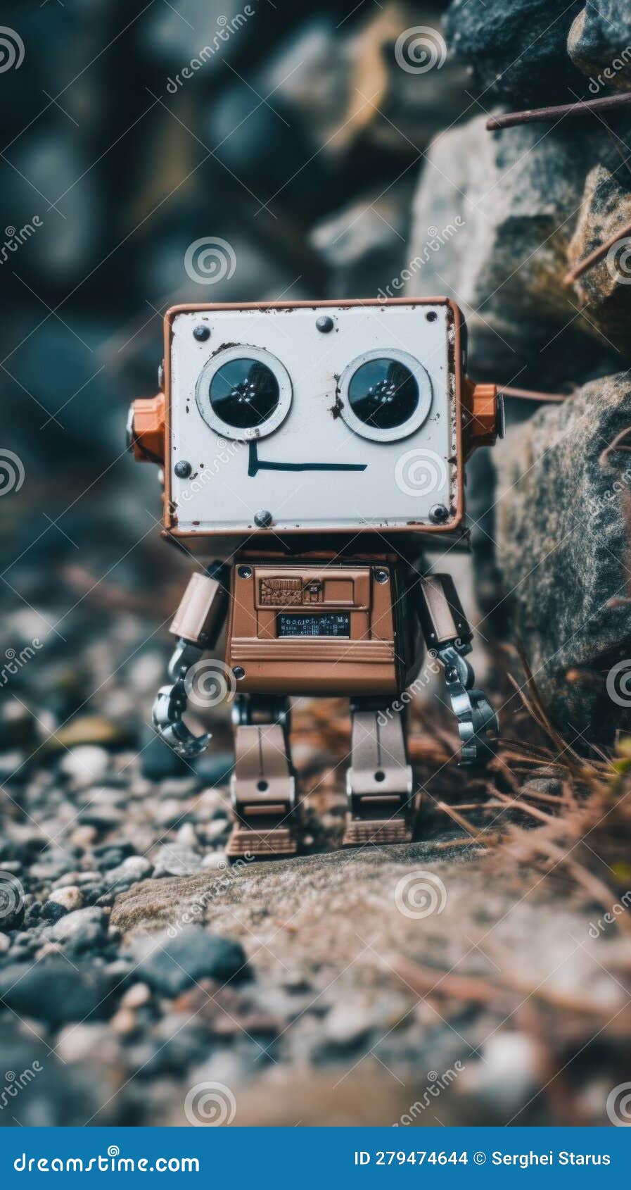 A Toy Robot Sitting on Top of a Pile of Rocks. Generative AI Image ...