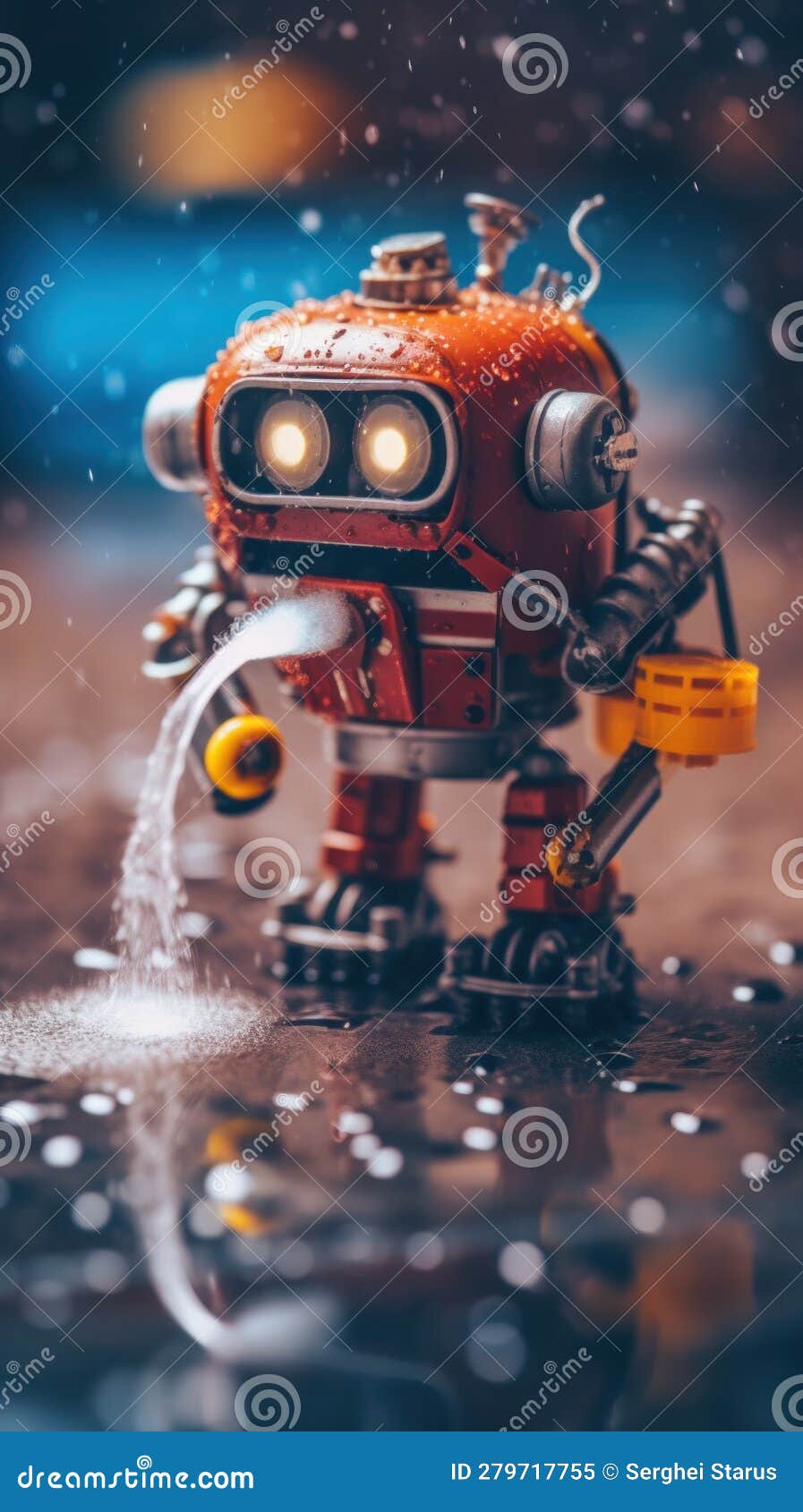 A Toy Robot is Spraying Water on the Ground. Generative AI Image. Stock ...