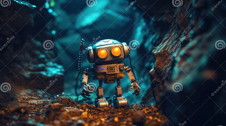 A Toy Robot is Standing in a Cave. Generative AI Image. Stock ...