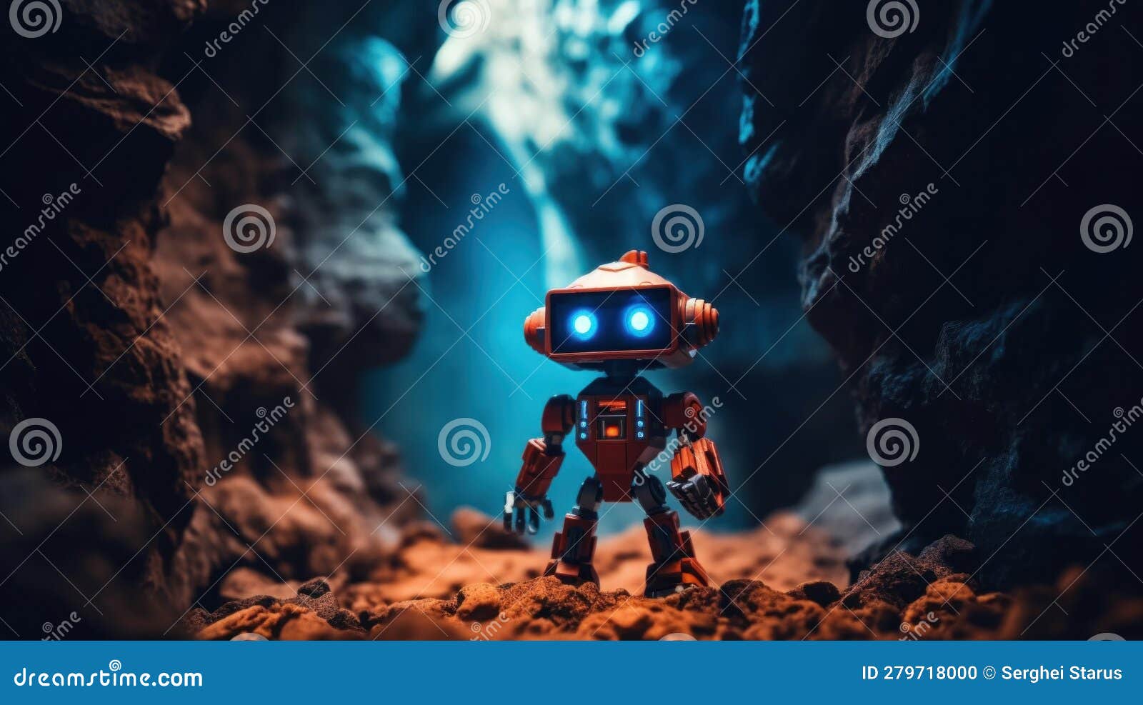A Toy Robot is Standing in a Cave. Generative AI Image. Stock ...
