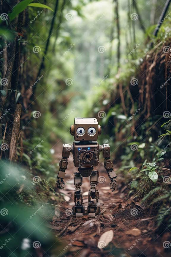 A Toy Robot Standing in the Middle of a Forest. Generative AI Image ...