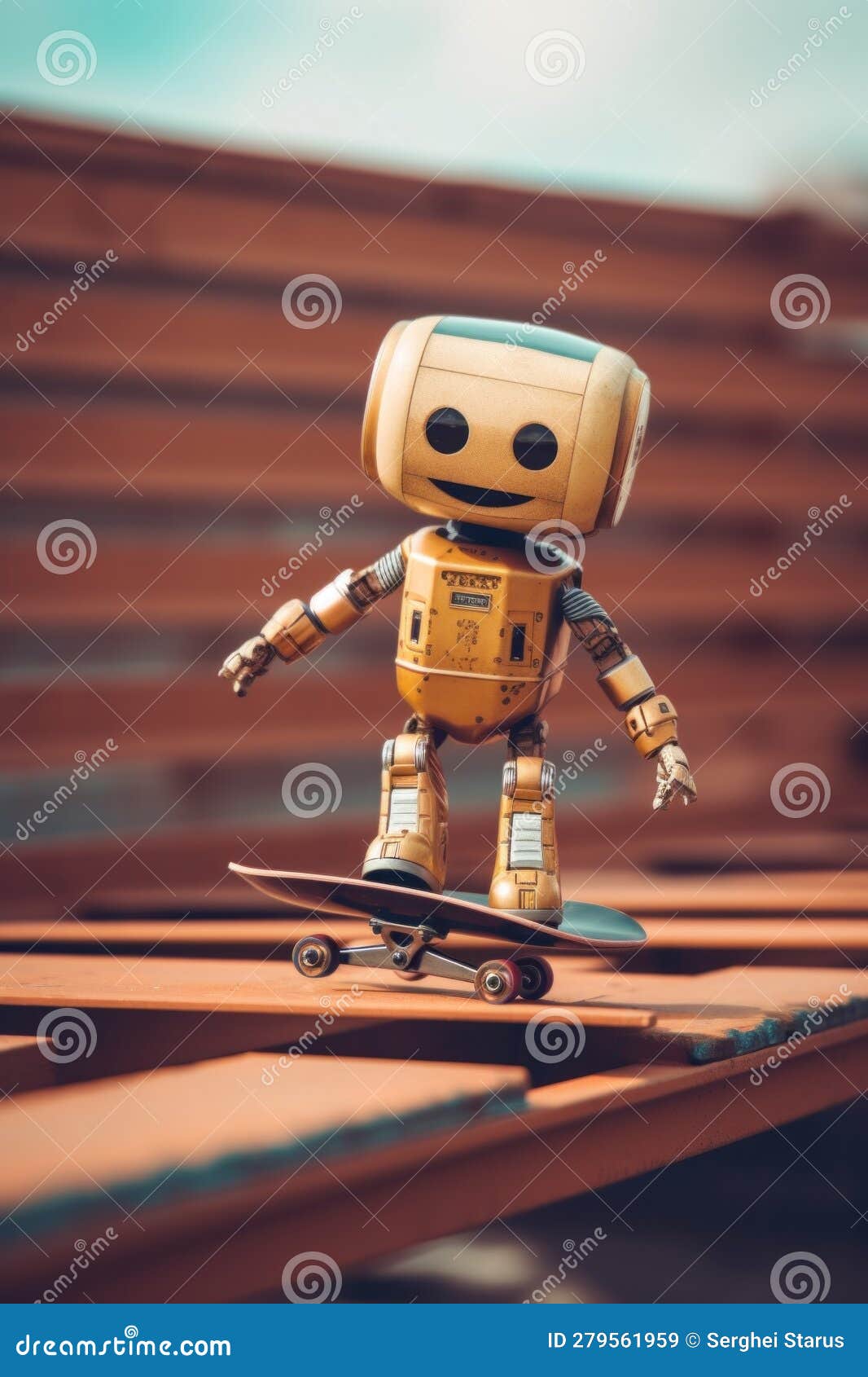 A Toy Robot is Standing on a Skateboard. Generative AI Image. Stock ...