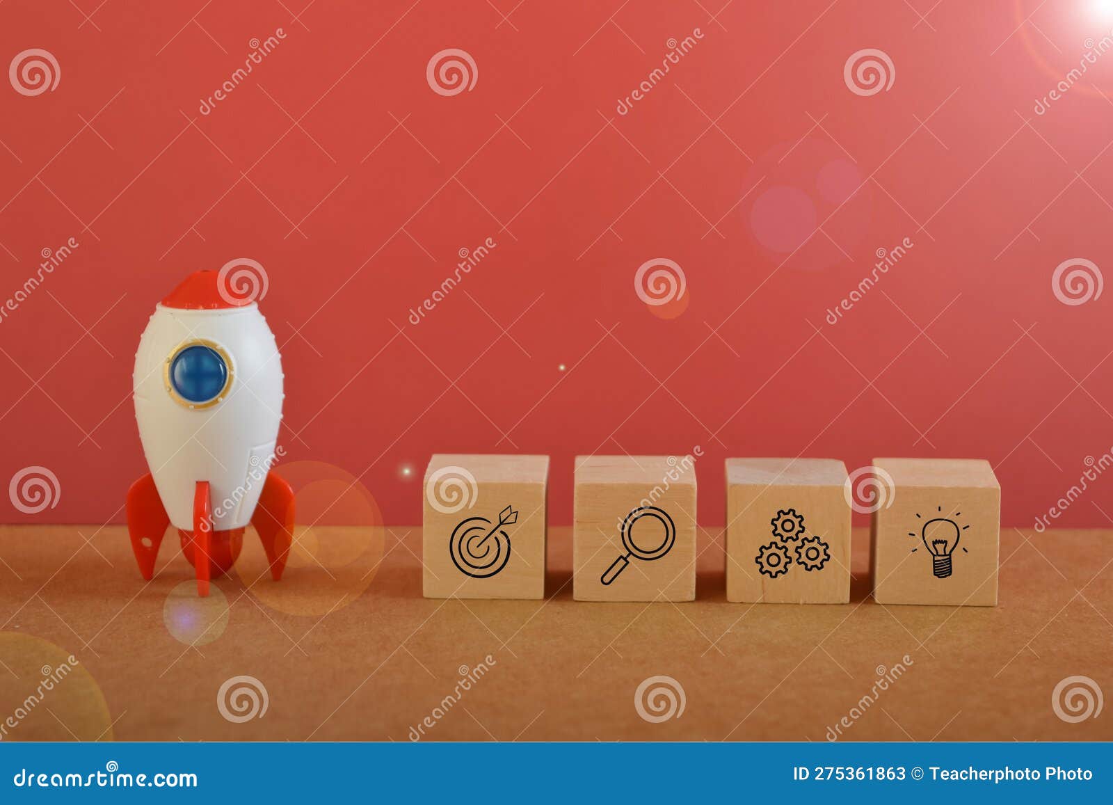 Toy Rocket with Target, Analytics, Strategy and Innovation Symbols ...