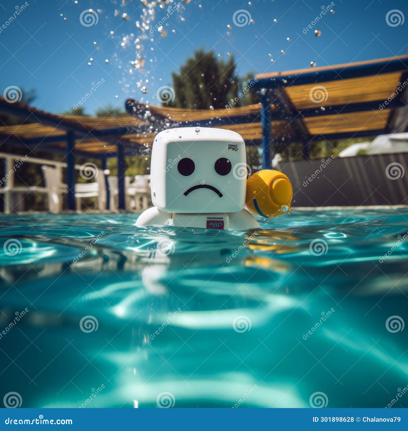 Toy Scene, Robot in a Swimming Pool Stock Photo - Image of white ...