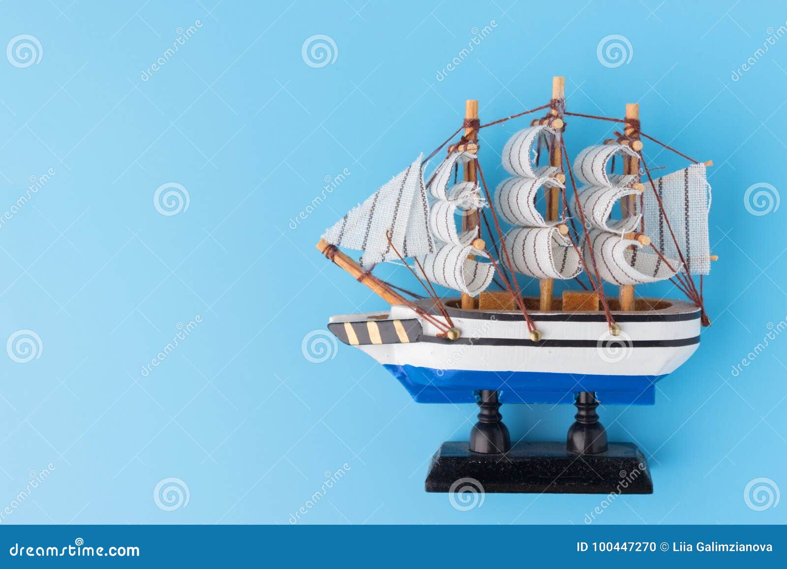 Toy ship on blue backround stock photo. Image of craft - 100447270
