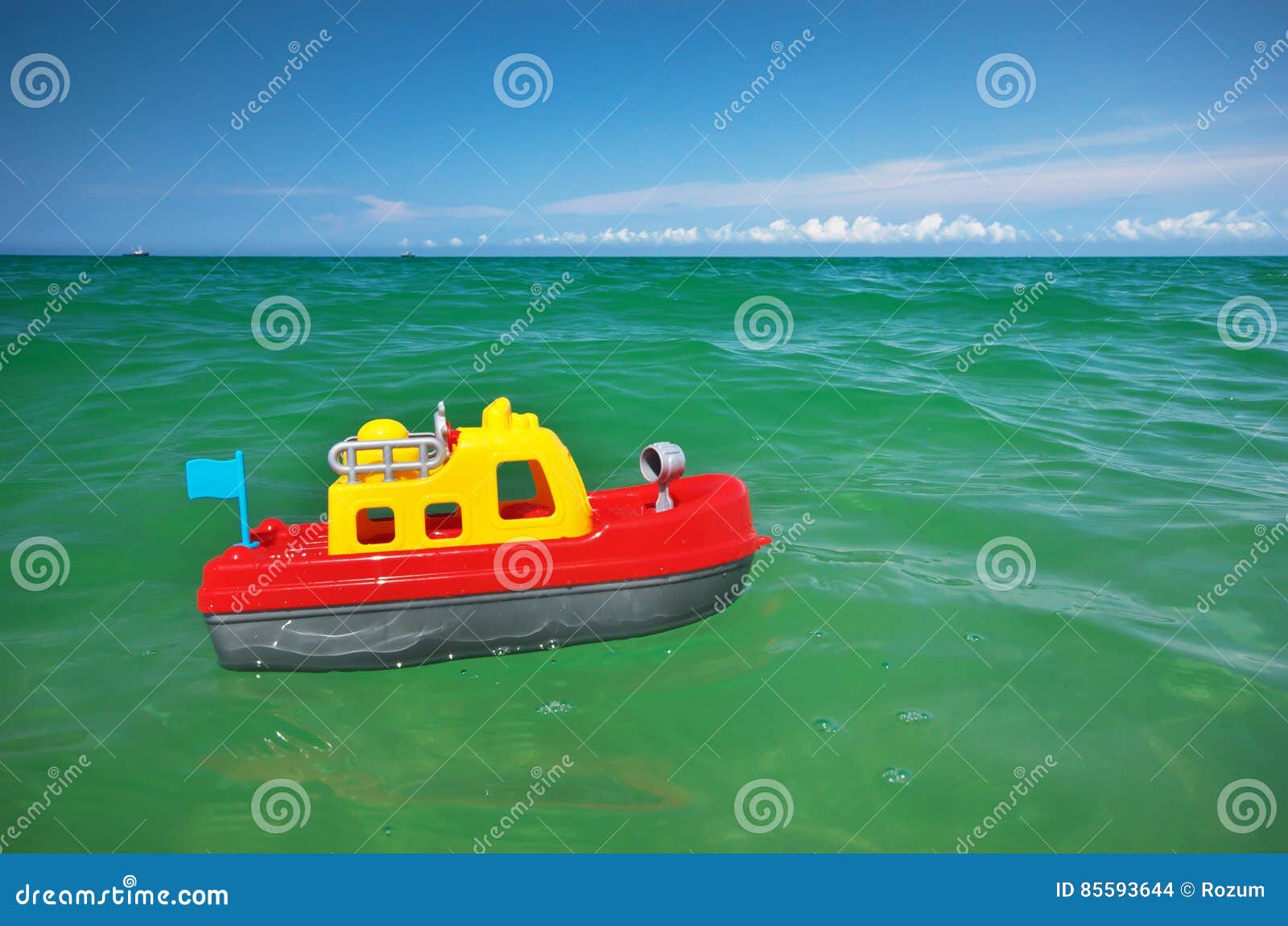 Toy Ship Boat and Sea Wave. Stock Photo - Image of outdoors, blue: 85593644