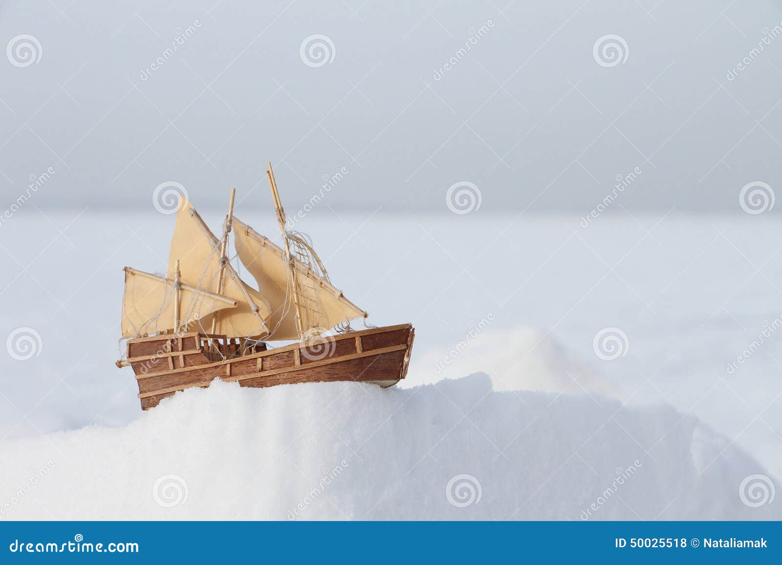 The toy ship on snow stock photo. Image of vessel, snow - 50025518