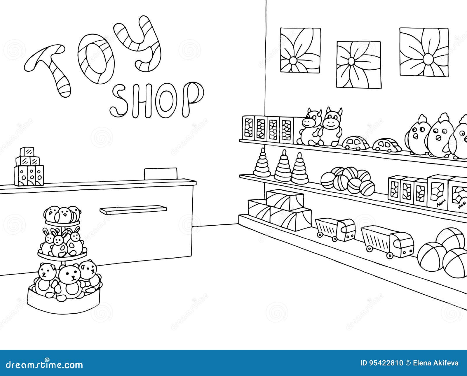 Corner Store Drawing Sketch Coloring Page