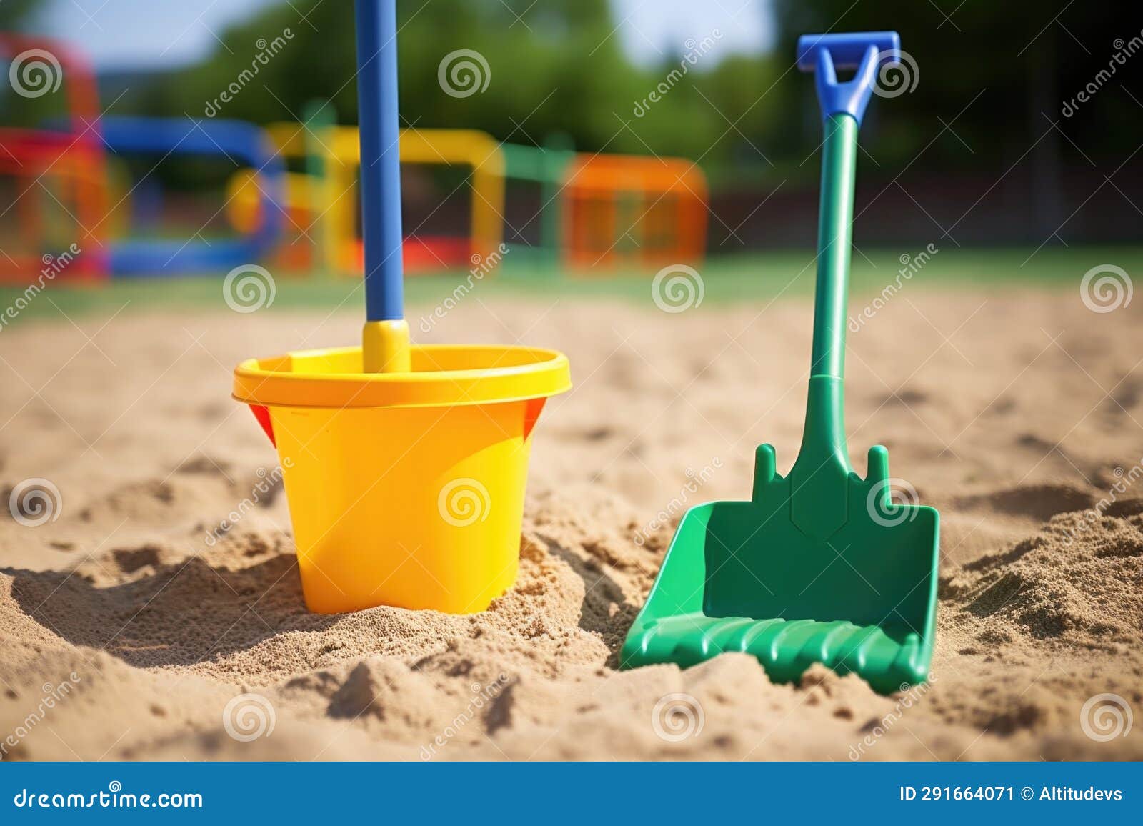 Pail With Sand, Shovel And Rake For A Sandbox. Beach Toys Cartoon ... Pail With Sand, Shovel And Rake For A Sandbox. Beach Toys Cartoon ...
