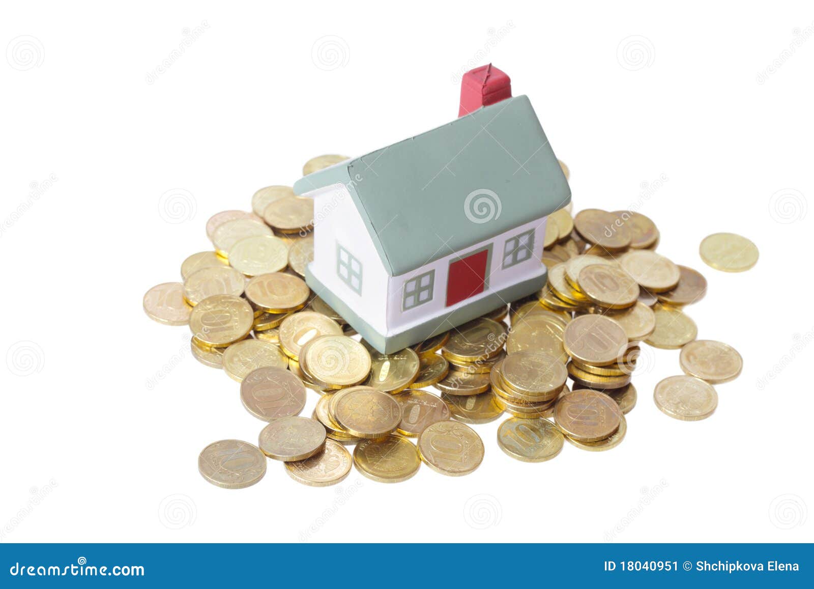 Toy Small House Standing on a Heap of Coins. Stock Image - Image of ...