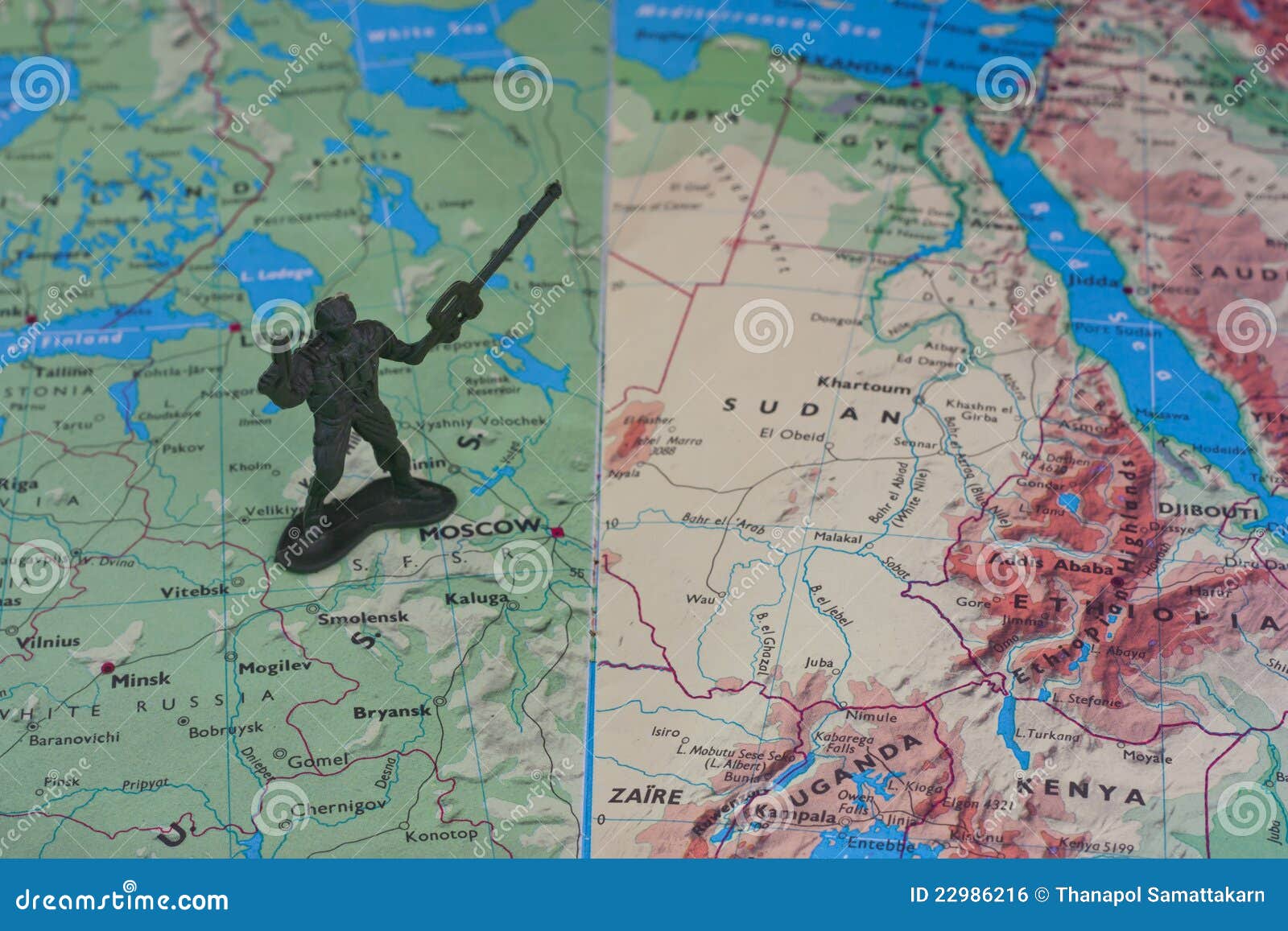 Toy soldier above the map stock photo. Image of global - 22986216