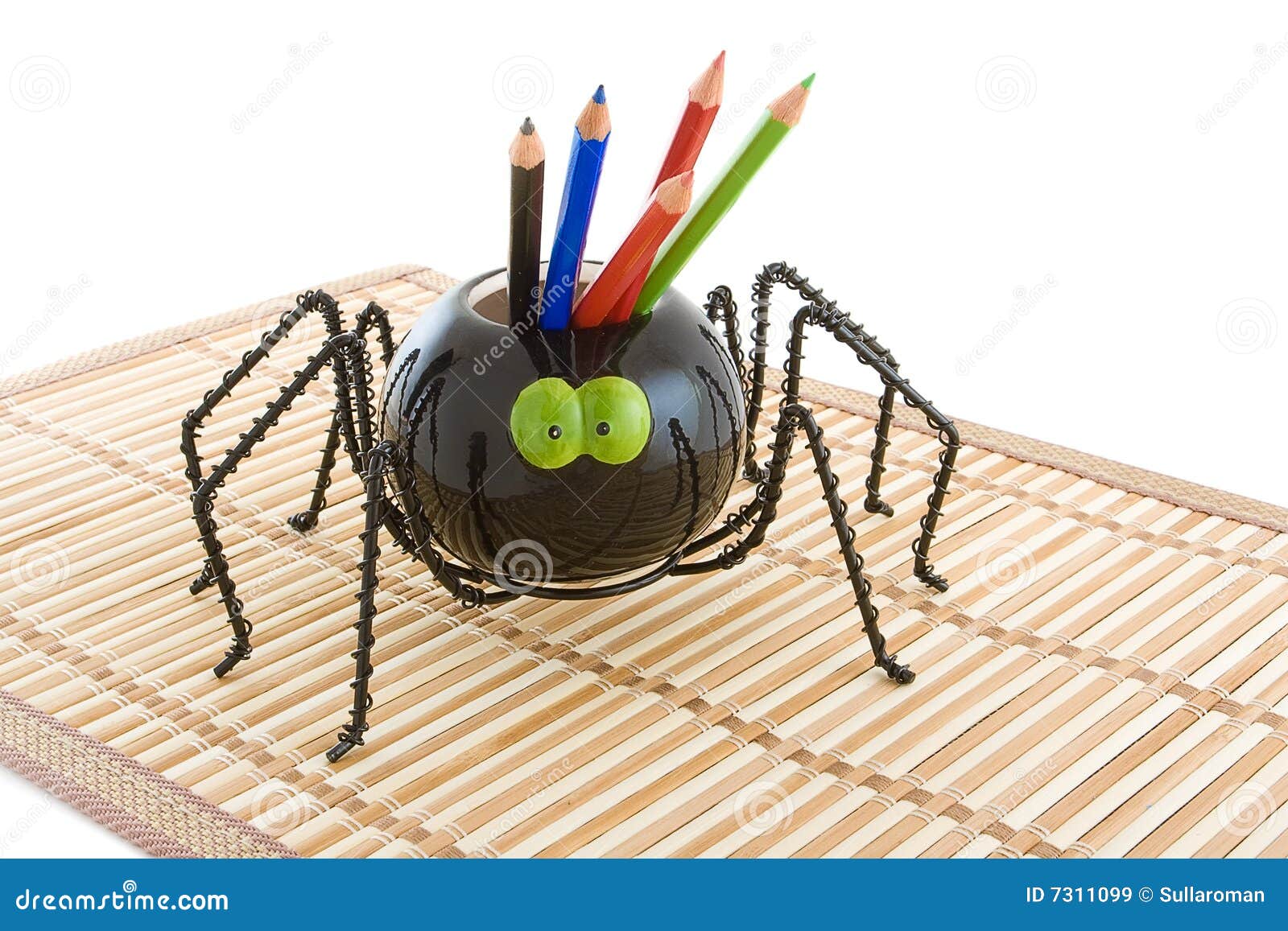 Toy spider with a pencils. stock image. Image of bamboo - 7311099