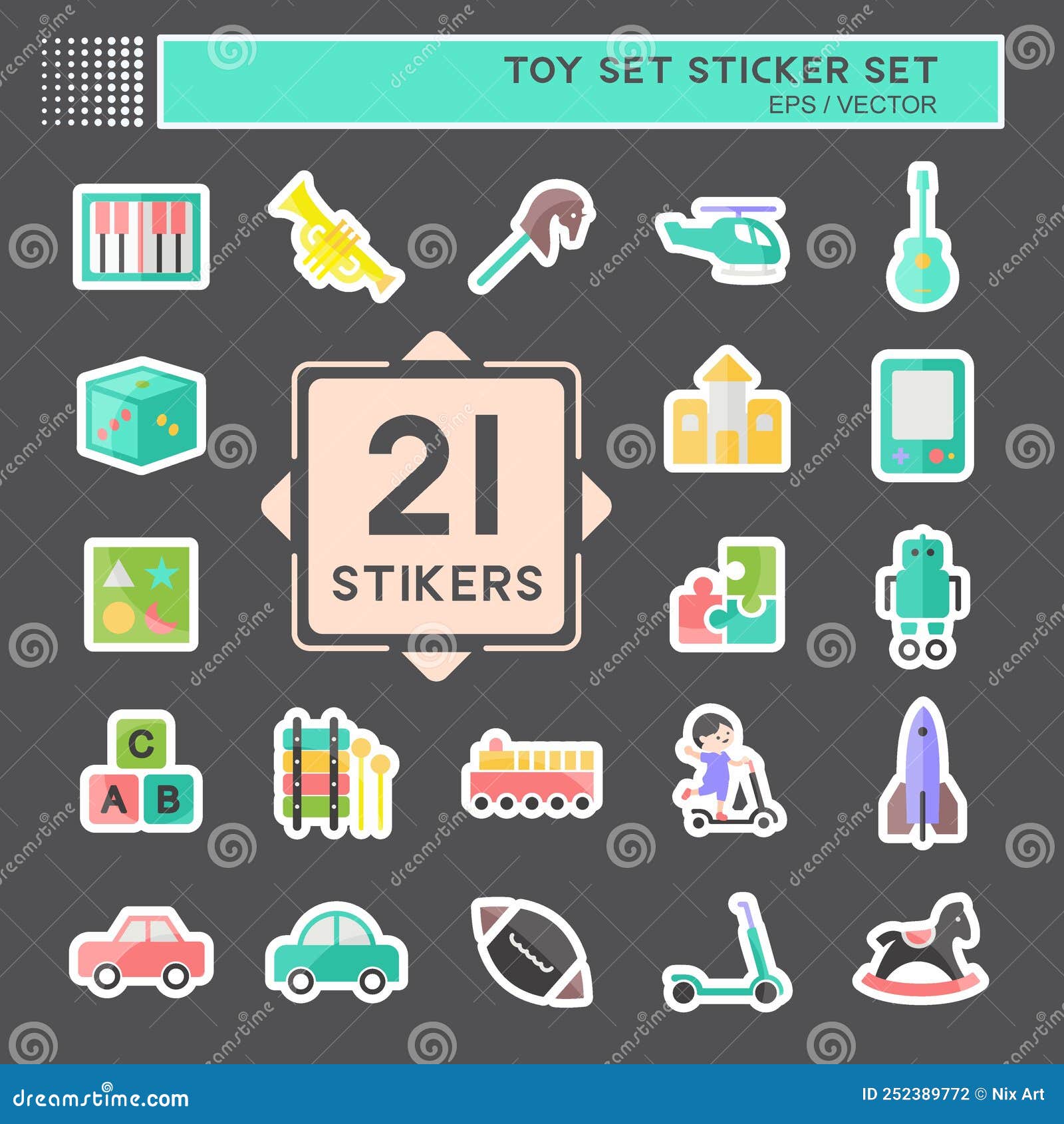 Toy Sticker Set. Suitable for Education Symbol. Simple Design Editable ...