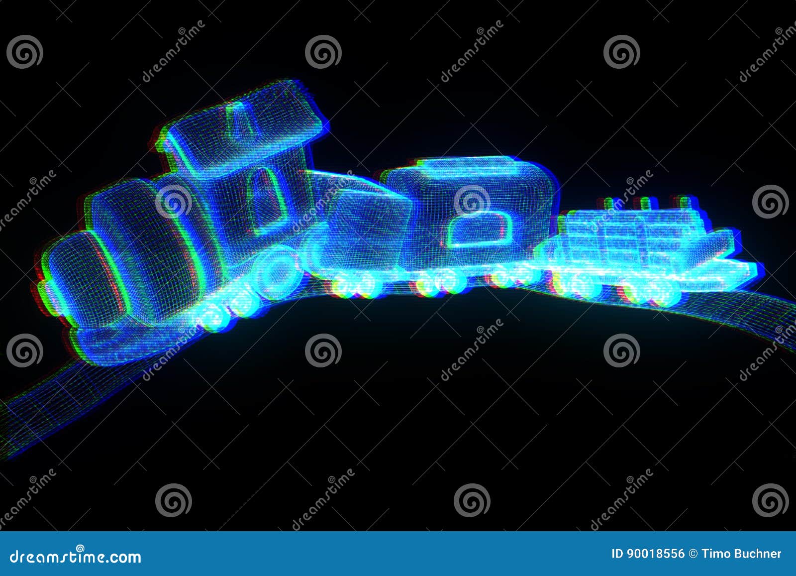 Wireframe Of A Train And Rail In Black Background With Glow Effect ...