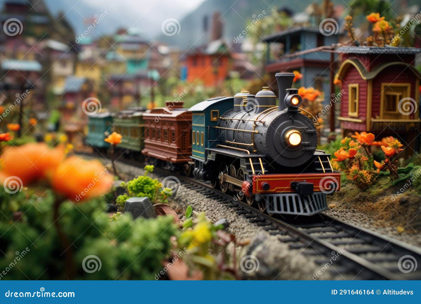 Toy Train Passing by Miniature Scenic Setup Stock Photo - Image of ...