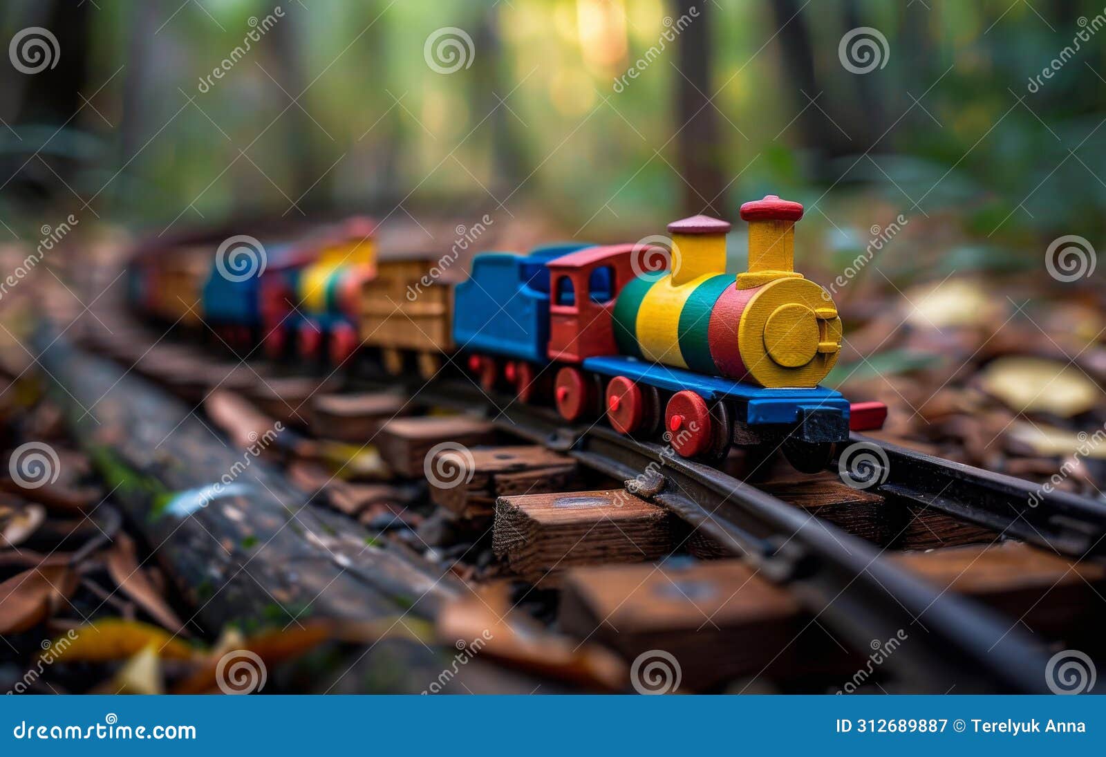 Toy Train Running on the Tracks in the Forest Stock Image - Image of ...